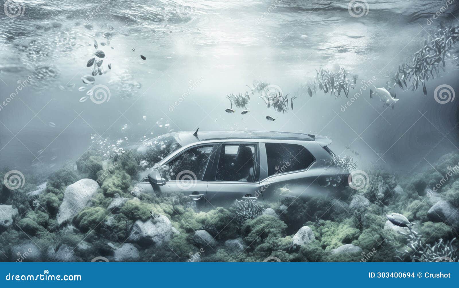 A Modern Car Sunk To the Bottom of the Sea Stock Illustration ...