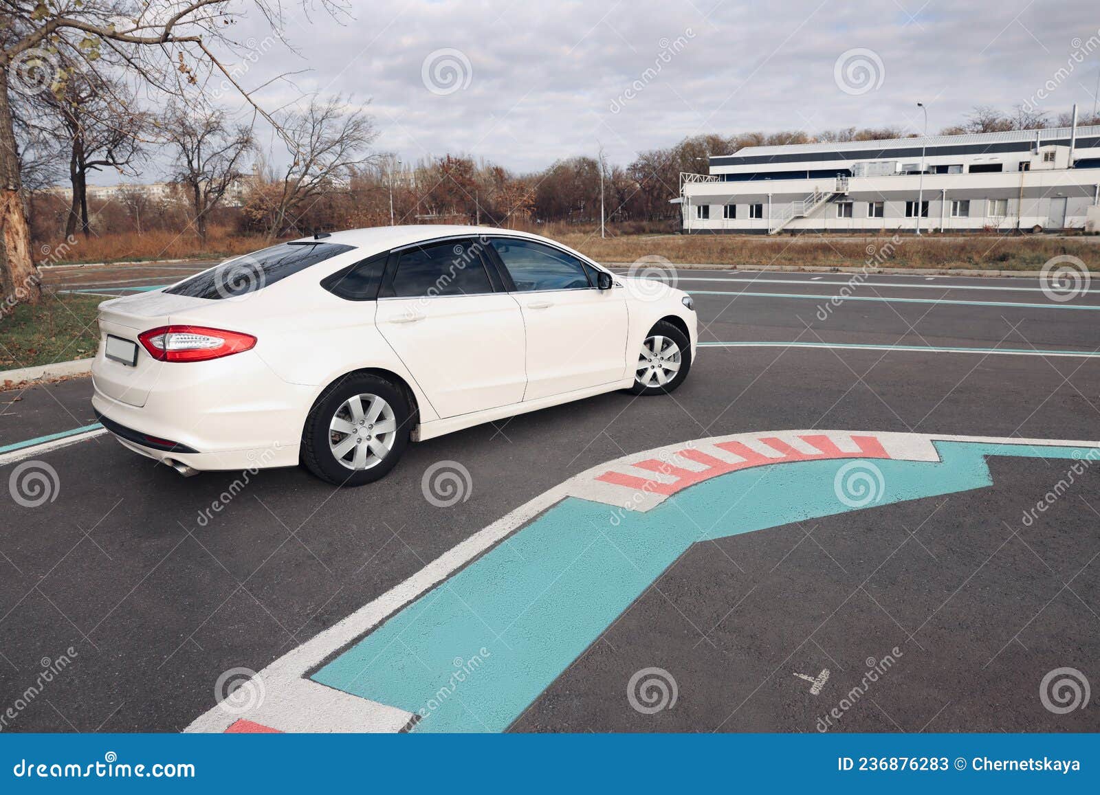 Modern Car on Test Track with Marking Lines. Driving School Stock Image ...