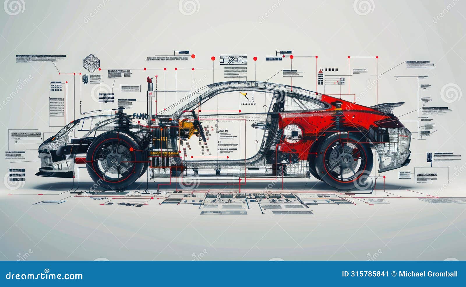 Modern Car Under Construction with Lots of Infographic Created with ...