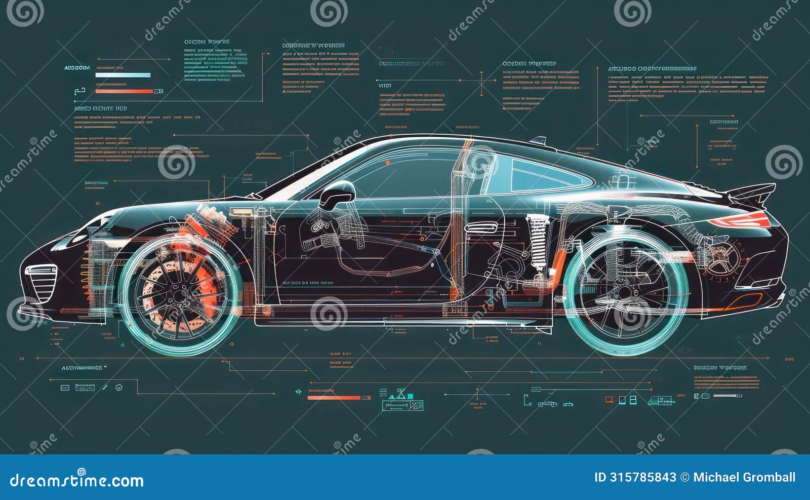 Modern Car Under Construction with Lots of Infographic Created with ...