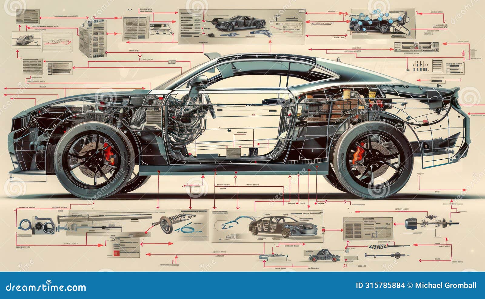 Modern Car Under Construction with Lots of Infographic Created with ...