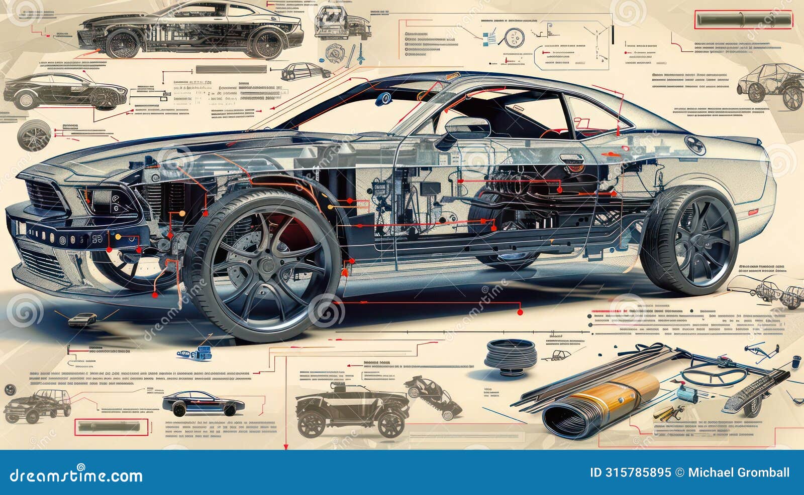 Modern Car Under Construction with Lots of Infographic Created with ...