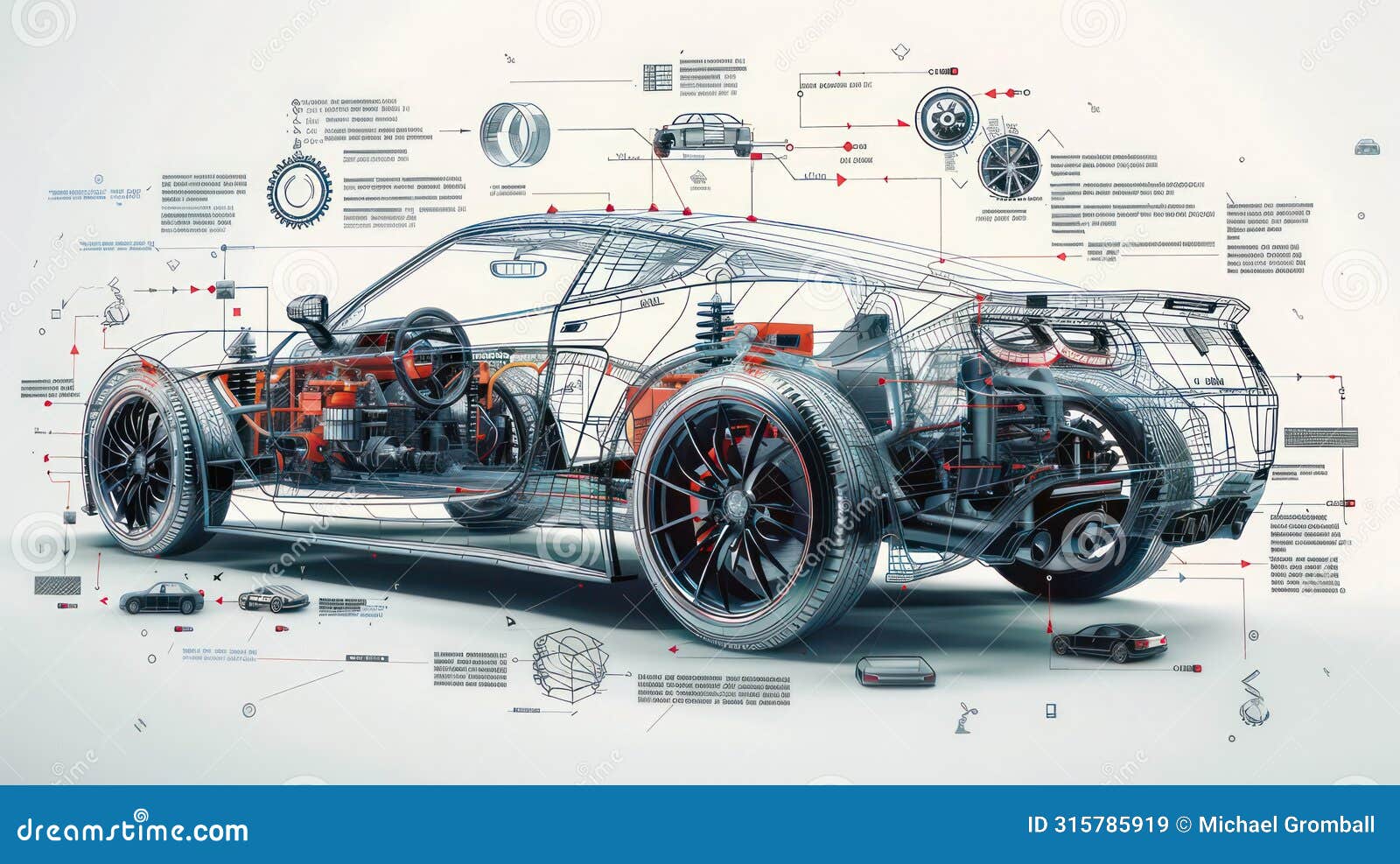 Modern Car Under Construction with Lots of Infographic Created with ...