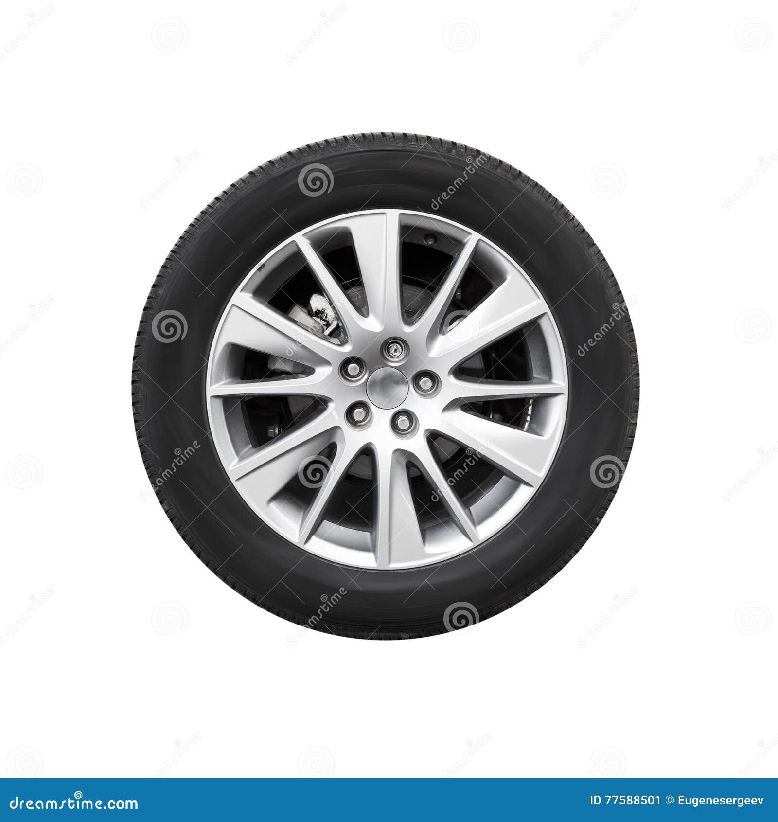 Modern Car Wheel, Front View Isolated on White Stock Image - Image of ...