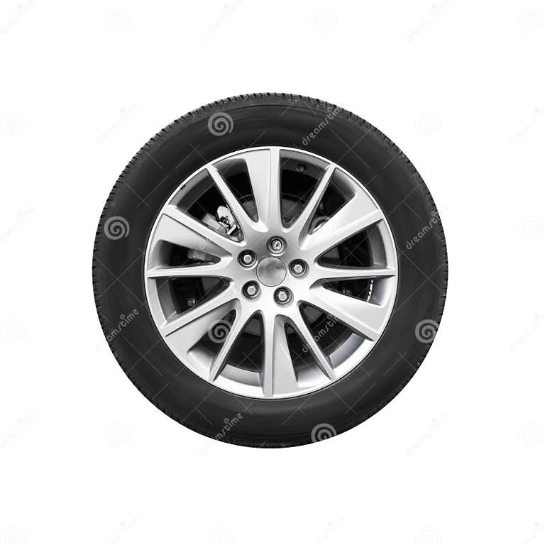 Modern Car Wheel, Front View Isolated on White Stock Image - Image of ...