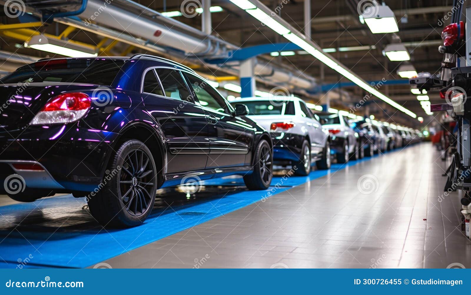 Modern Car in a Workshop, Illuminated with Blue Lights Generated by AI ...