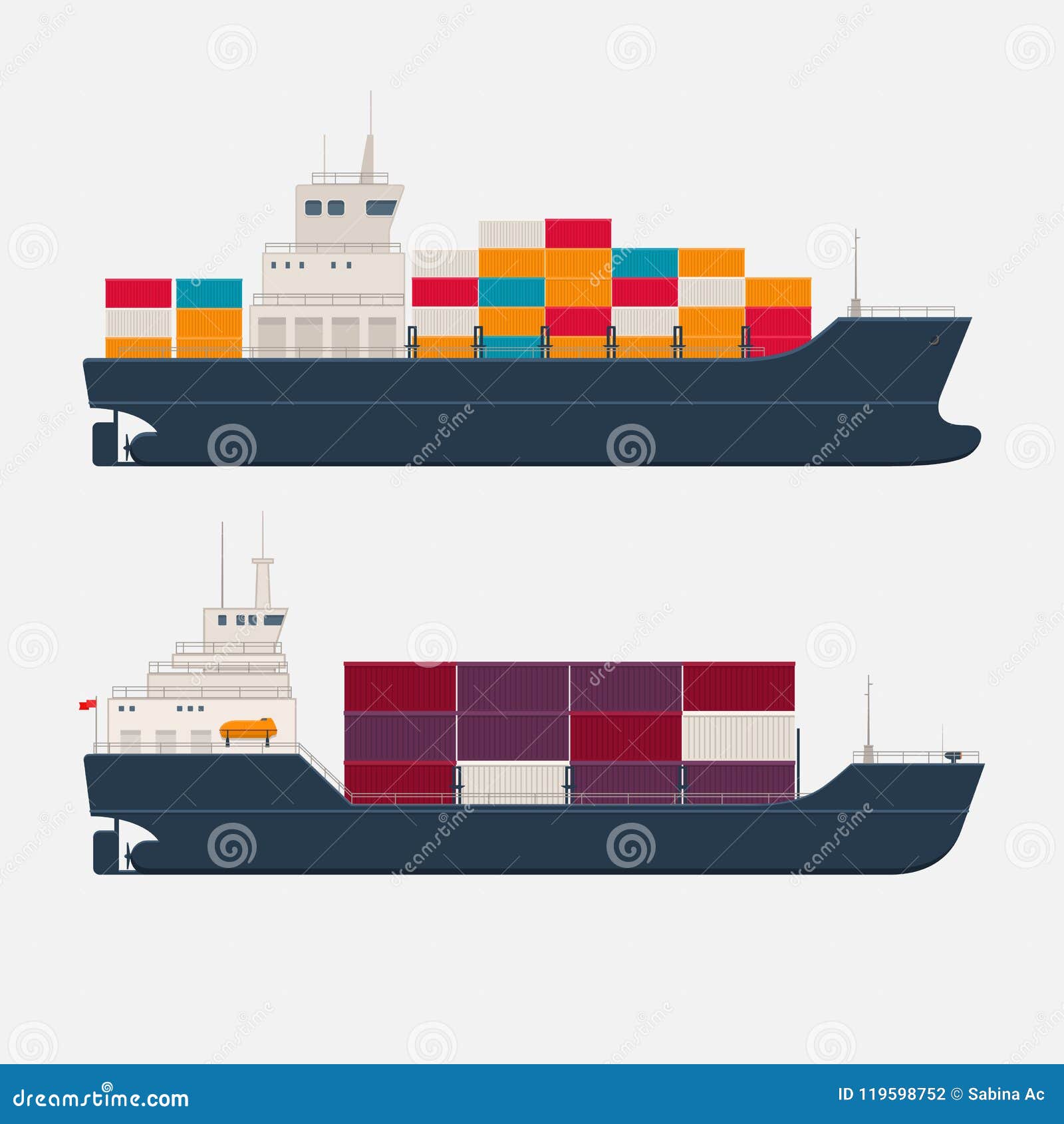Modern Cargo Ships on White Background Stock Vector - Illustration of ...