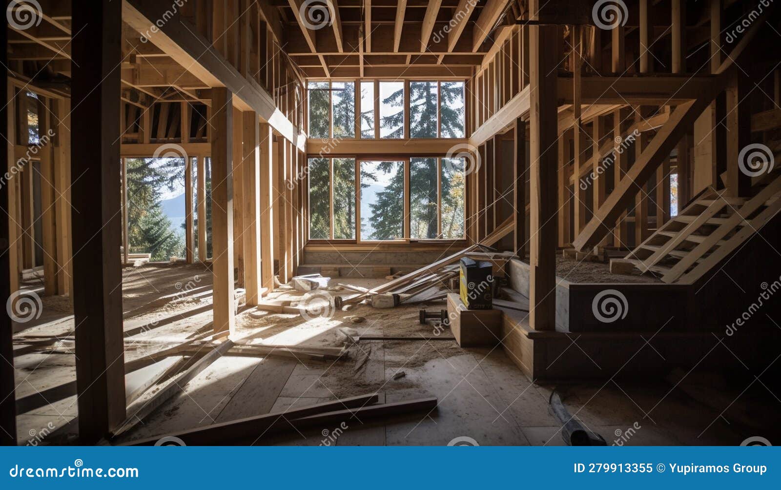 Modern Carpentry Industry Working on Blueprint for Residential Building ...