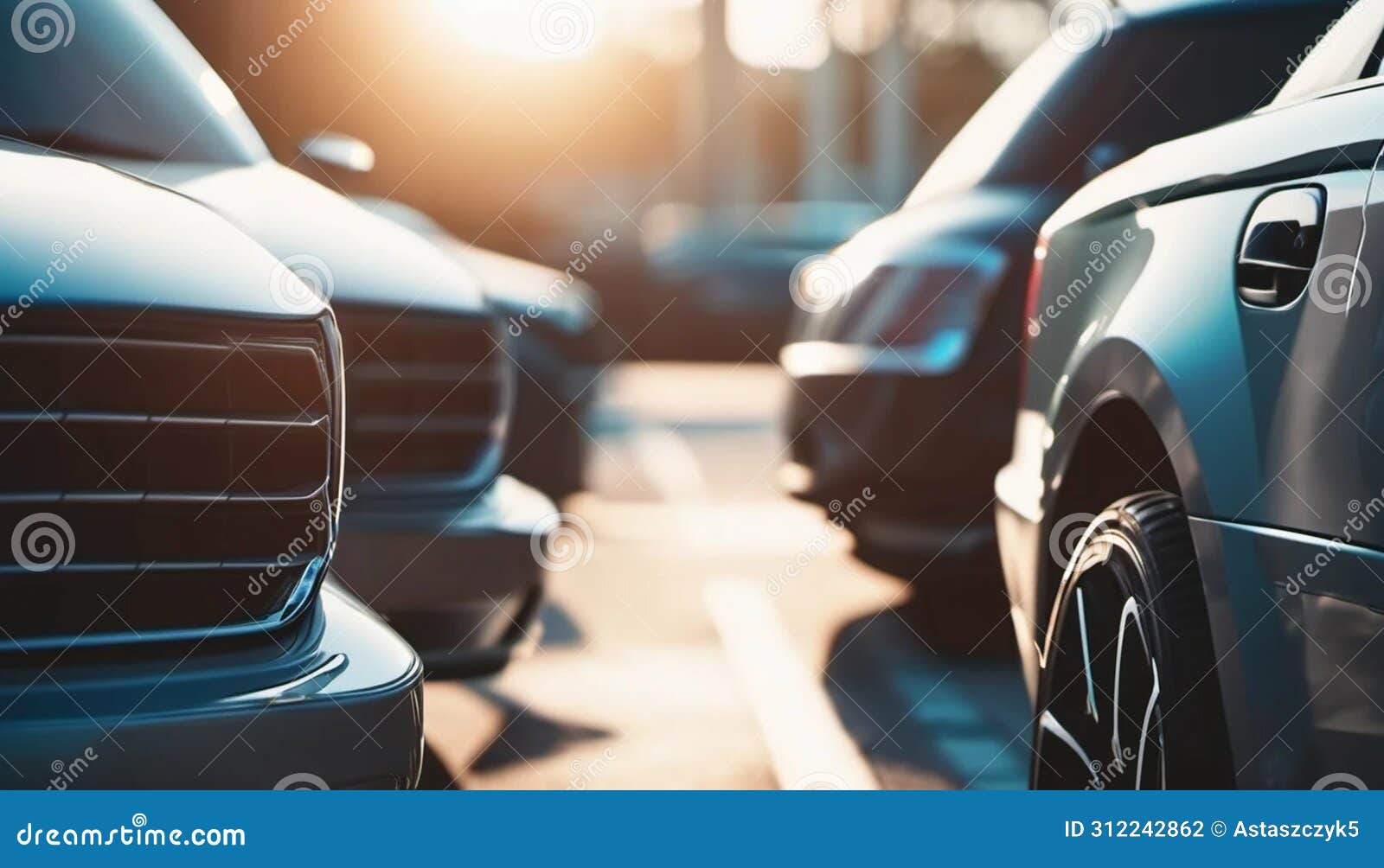 Modern cars in a row. stock illustration. Illustration of blue - 312242862