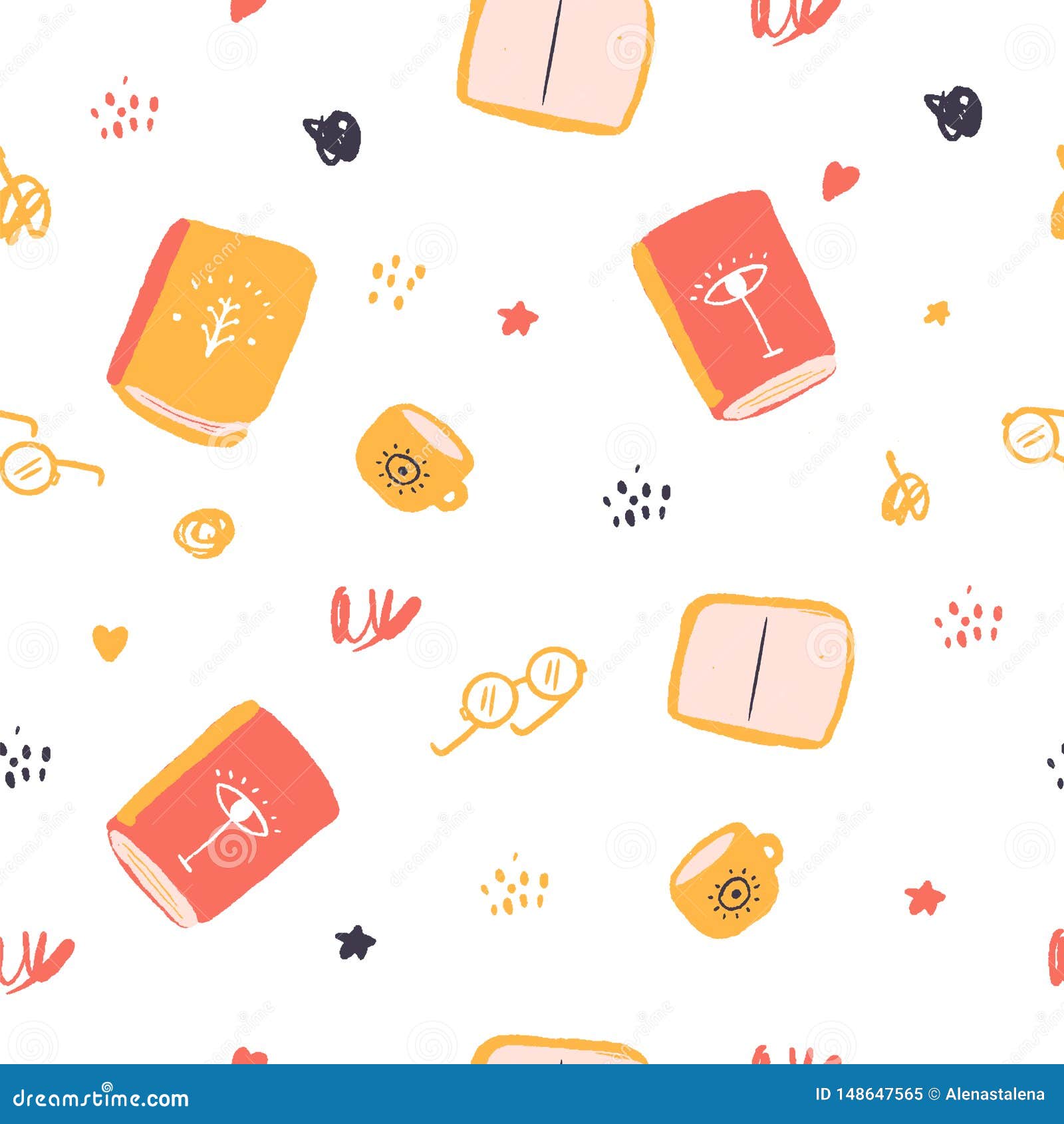 Modern Cartoon Book Seamless Pattern. Playful Decoration on White ...