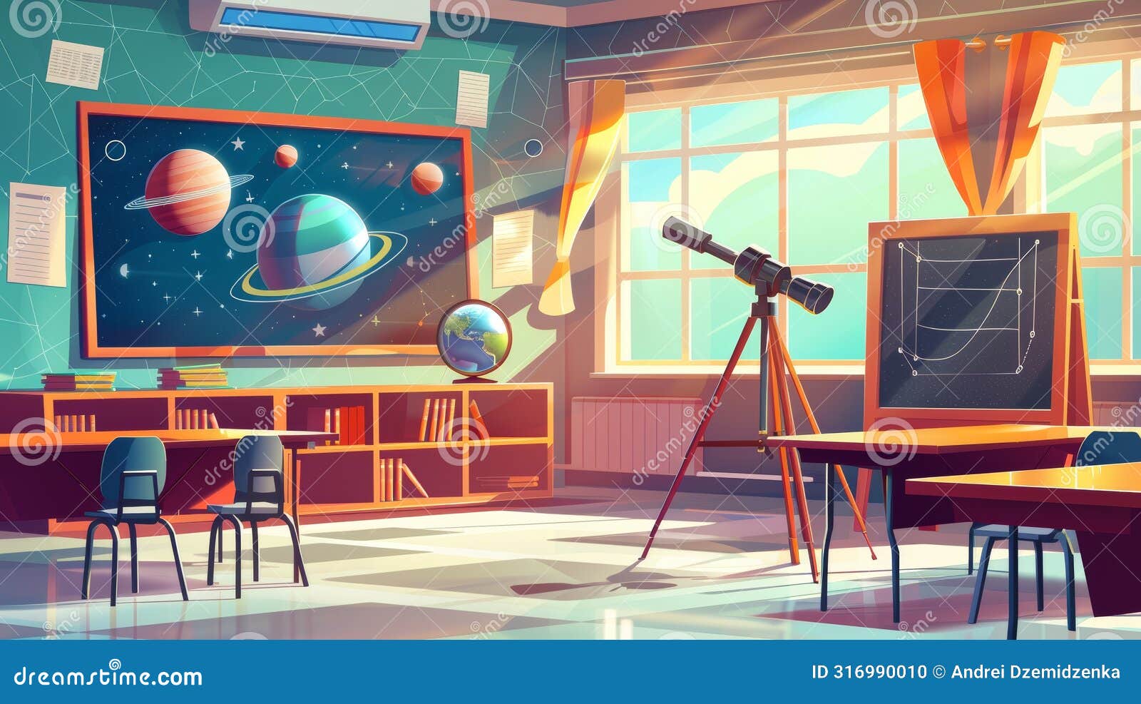 This Modern Cartoon Illustration Shows an Empty Classroom Interior with ...