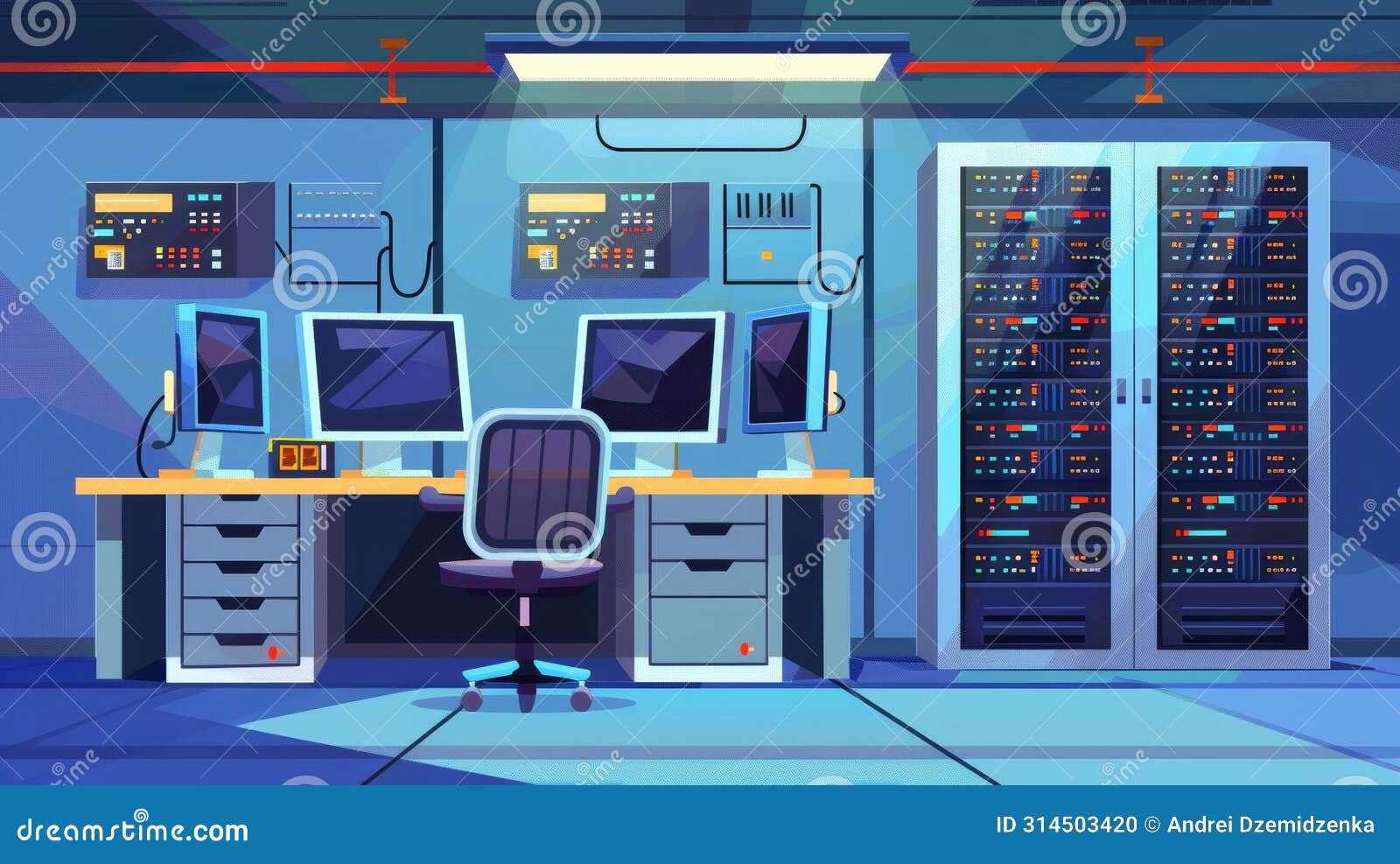 A Modern Cartoon Interior of a Storage Office with a Server Rack ...