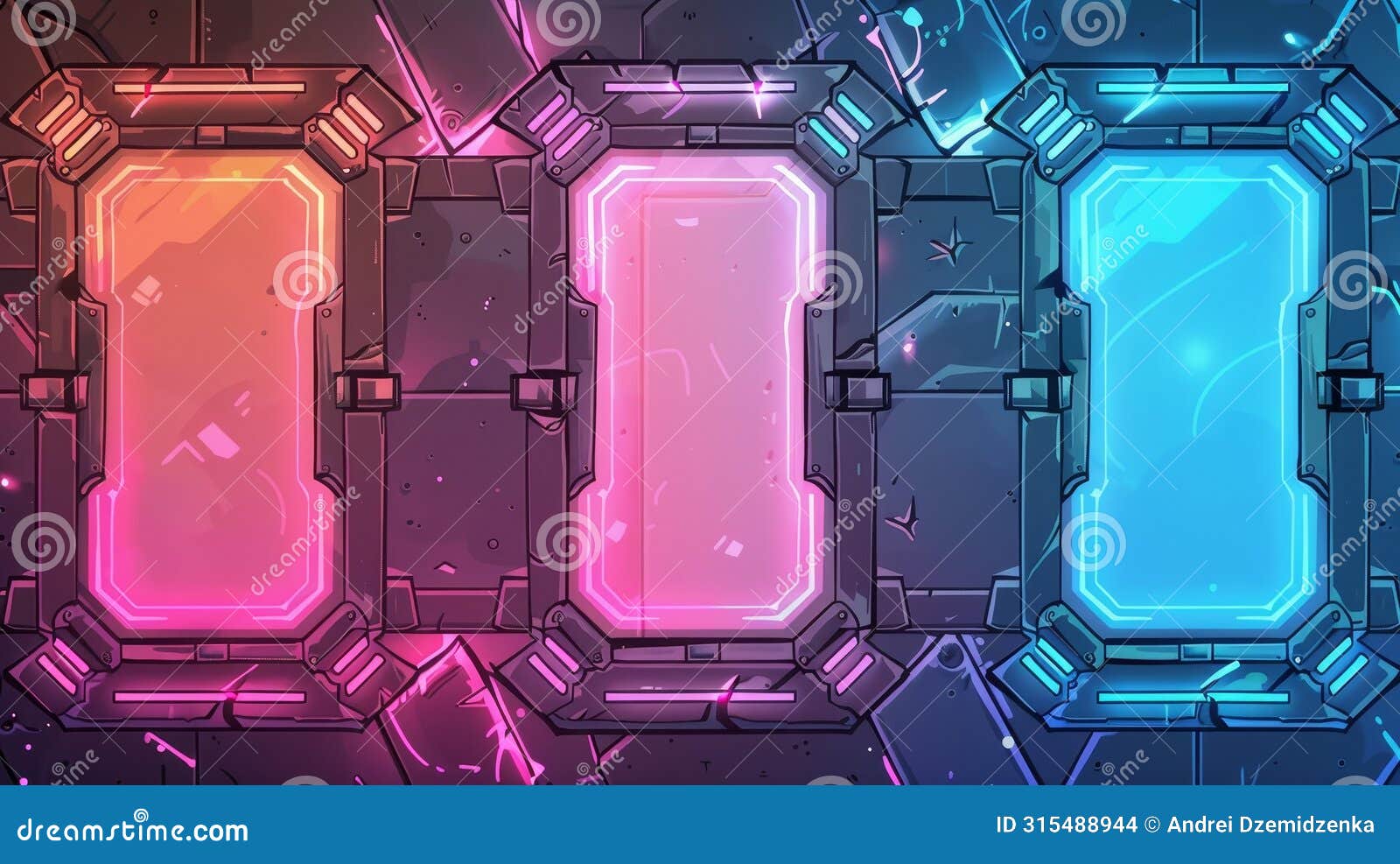 Modern Cartoon Set of Gui Elements in Sci Fi Style, Empty Frames with ...