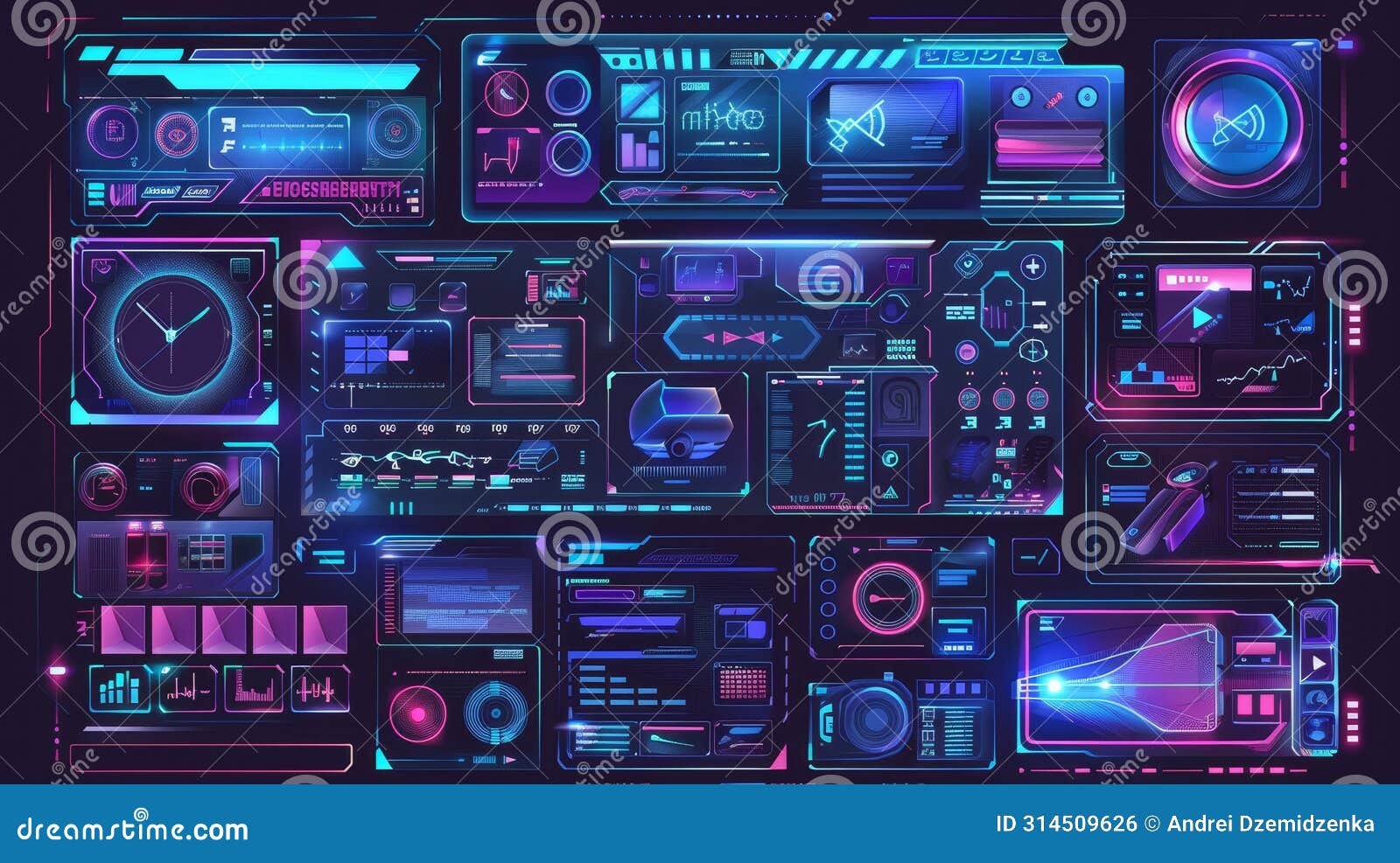 Modern Cartoon Set of Live Stream Displays and Techno Borders for ...