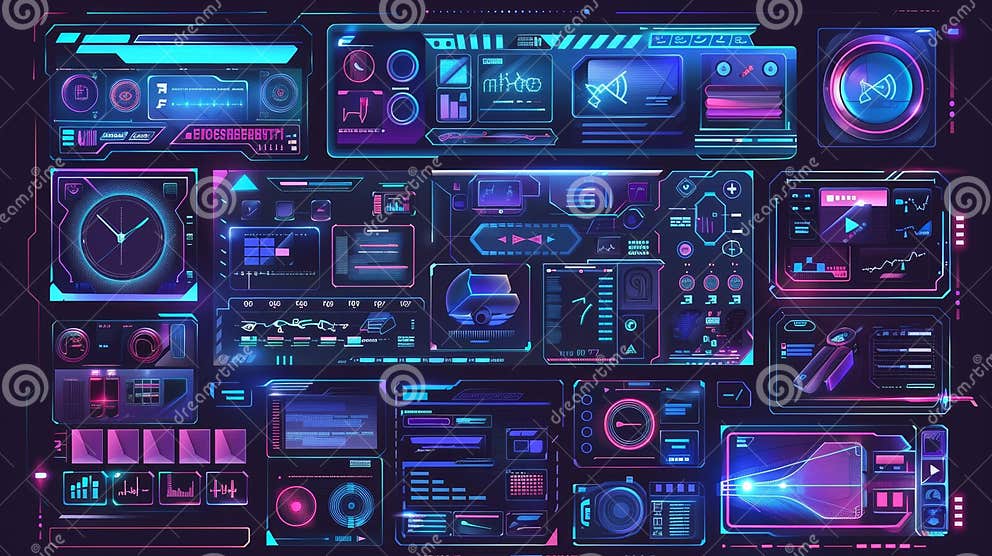 Modern Cartoon Set of Live Stream Displays and Techno Borders for ...