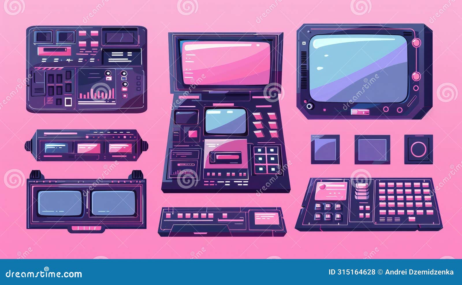 Modern Cartoon Set of Retro Computer Interface Elements Such As Windows ...
