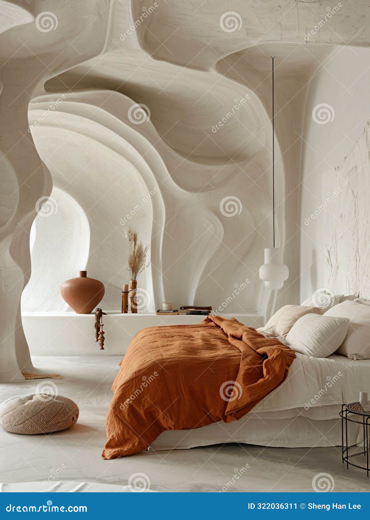Modern Cave-inspired Bedroom Stock Illustration - Illustration of light ...