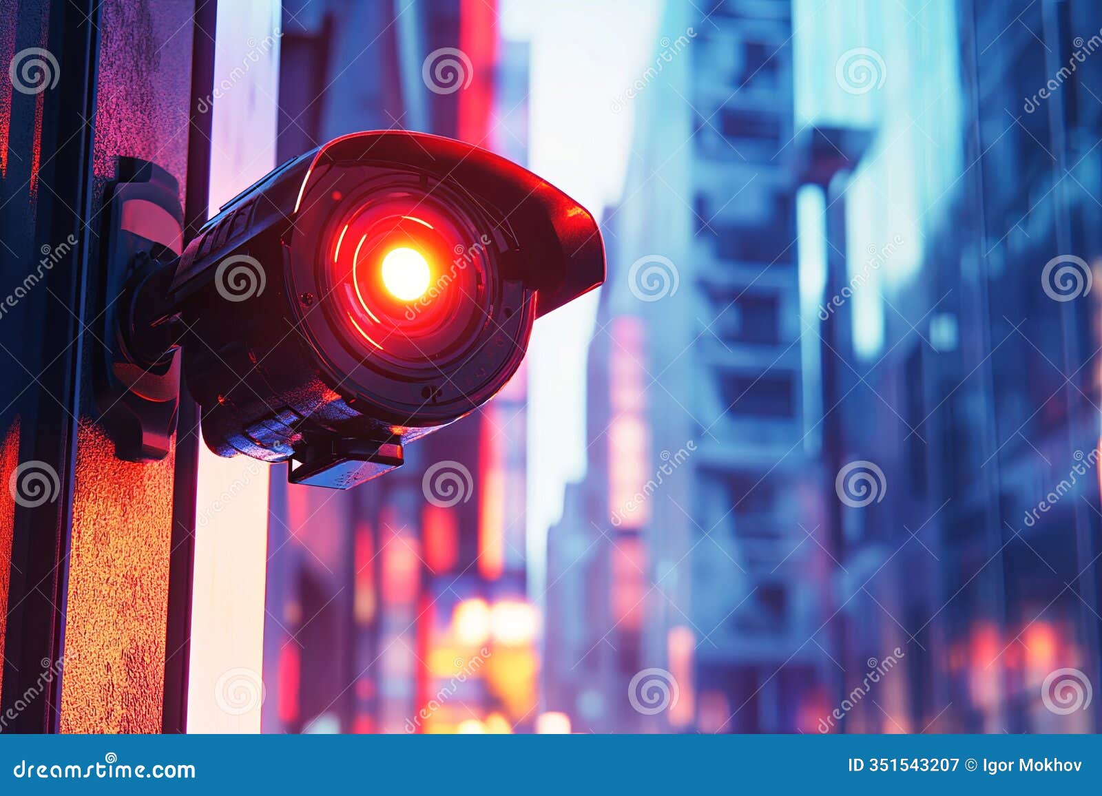 Modern CCTV Camera with Blinking Light in City Street Ai Stock Image ...