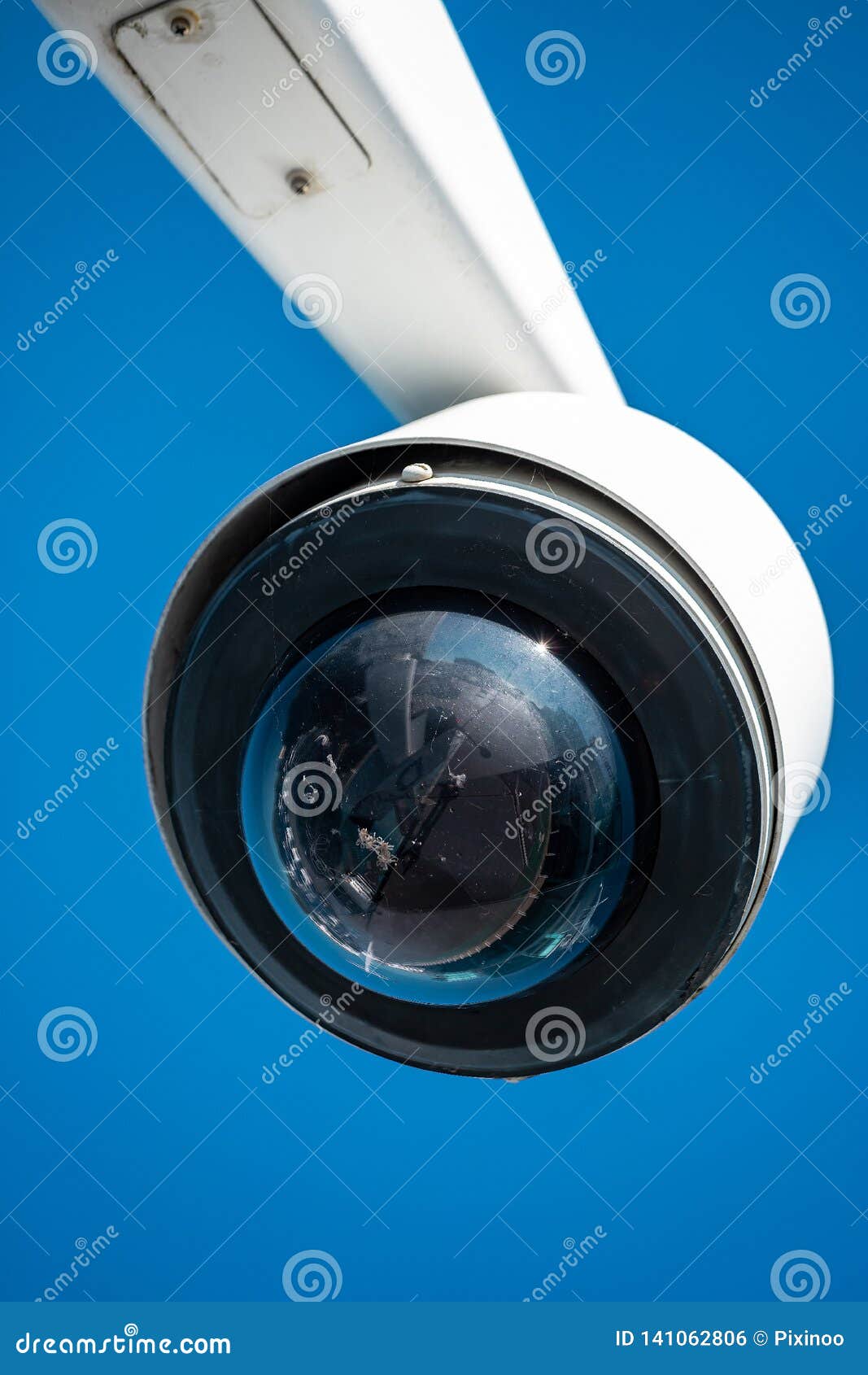 Modern CCTV Camera on a Clear Blue Sky Background Stock Photo - Image ...