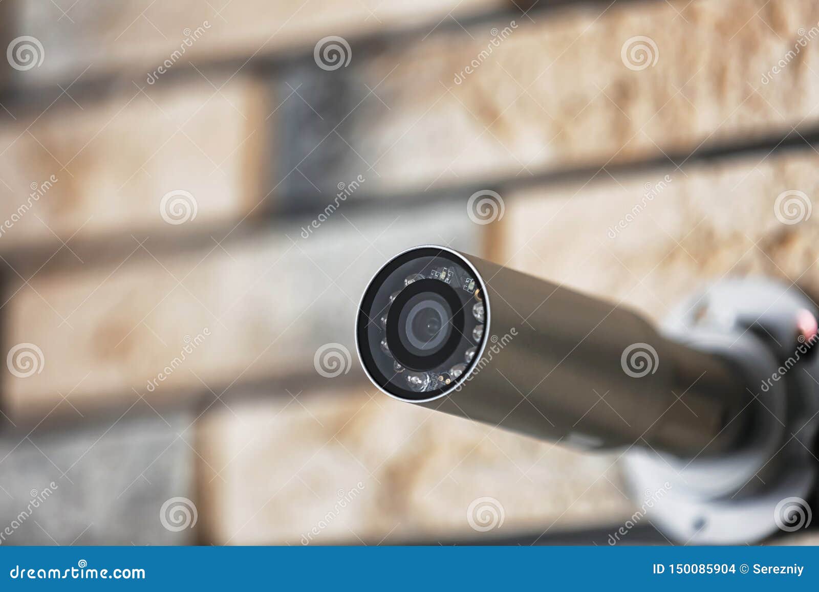 Modern CCTV Camera Installed on Wall Stock Photo - Image of lens ...