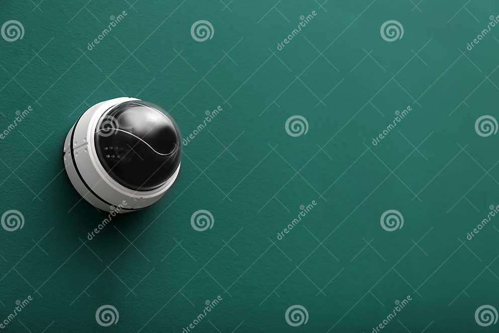 Modern CCTV Security Camera on Green Wall Stock Image - Image of ...