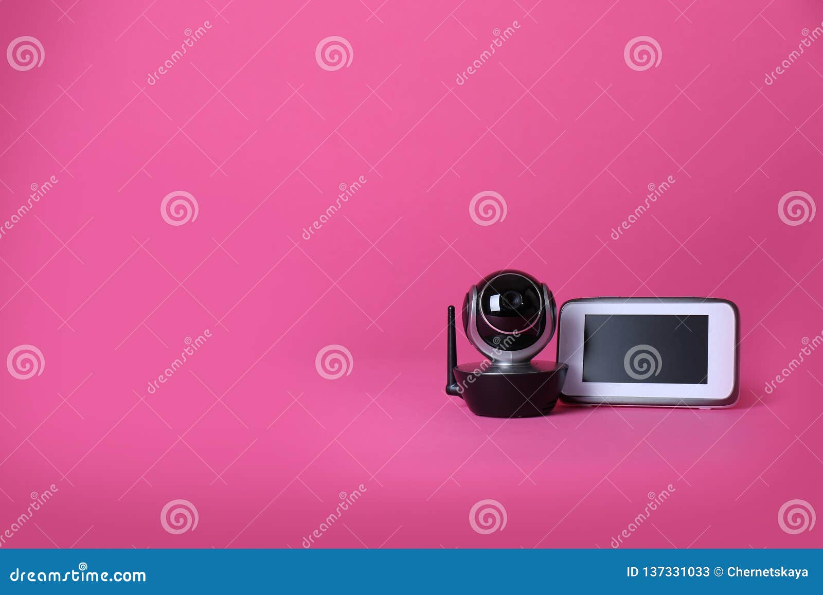 Modern CCTV Security Camera and Monitor on Color Background. Stock ...