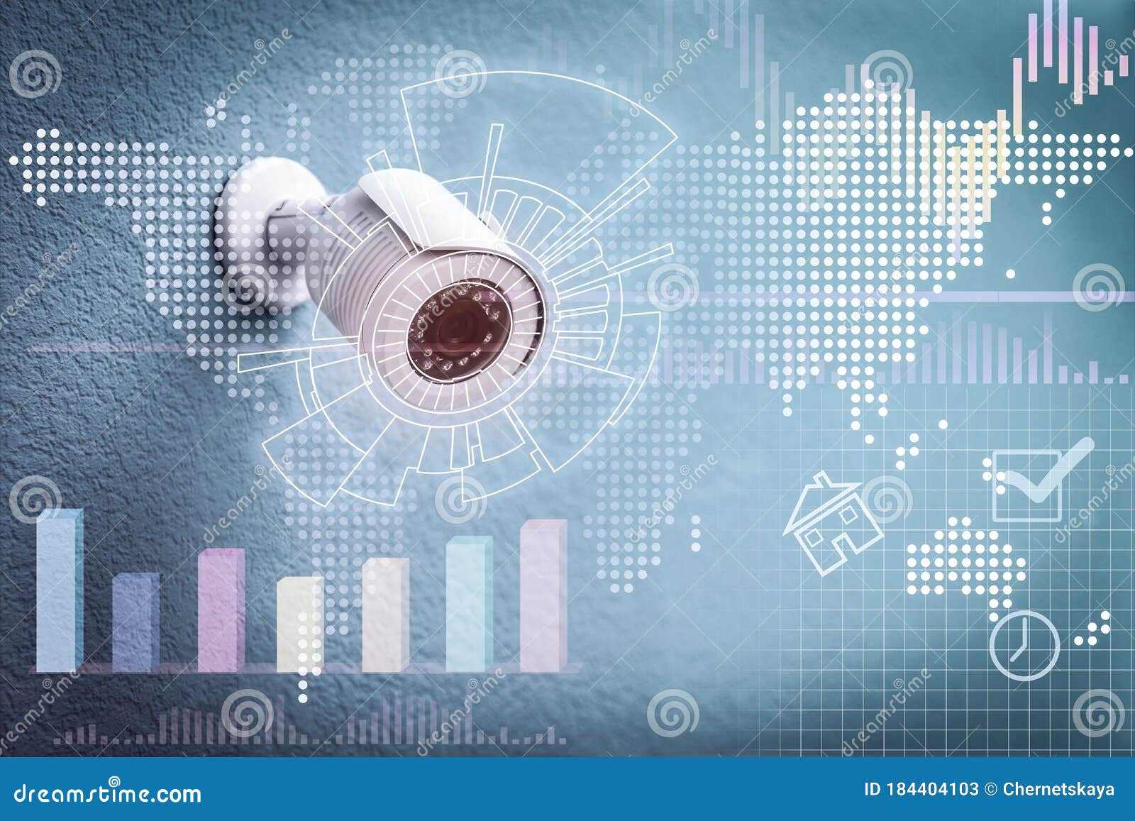 CCTV Security Camera on Wall and Digital World Map Stock Image - Image ...