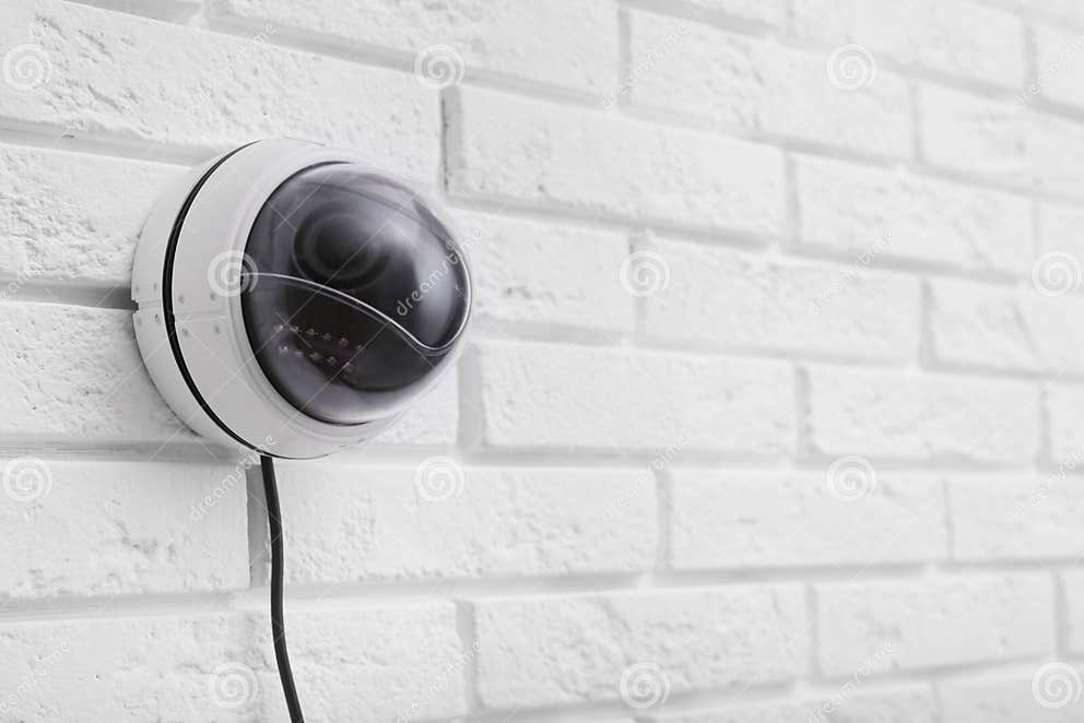 Modern CCTV Security Camera on White Brick Wall Stock Image - Image of ...