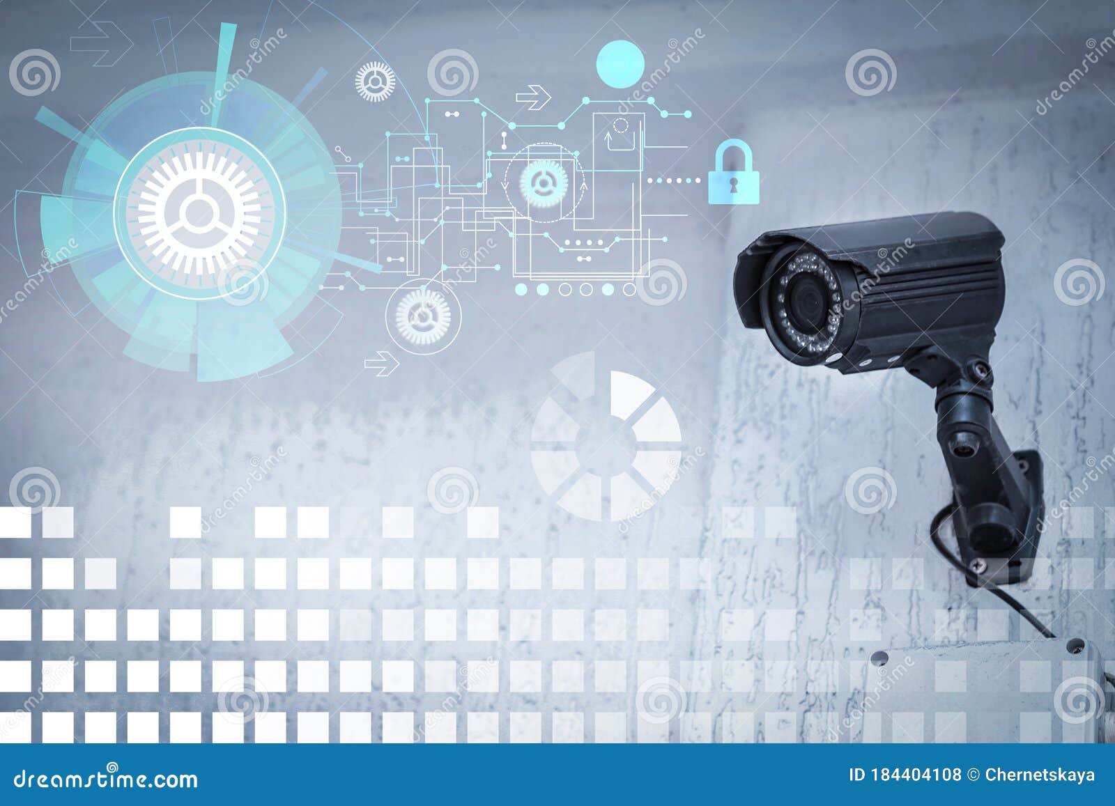 Modern CCTV Security Camera on Building Wall Outdoors and Digital ...