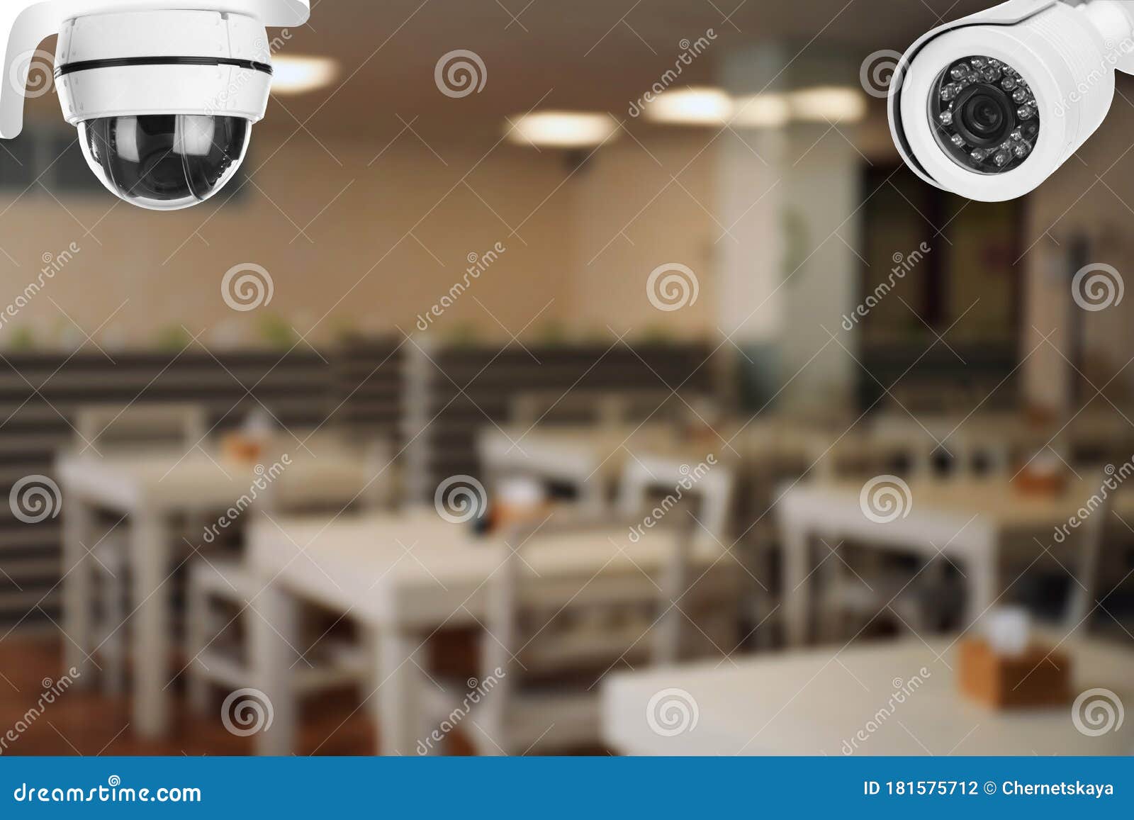 Modern CCTV Cameras in School Canteen. Guard Equipment Stock Photo ...