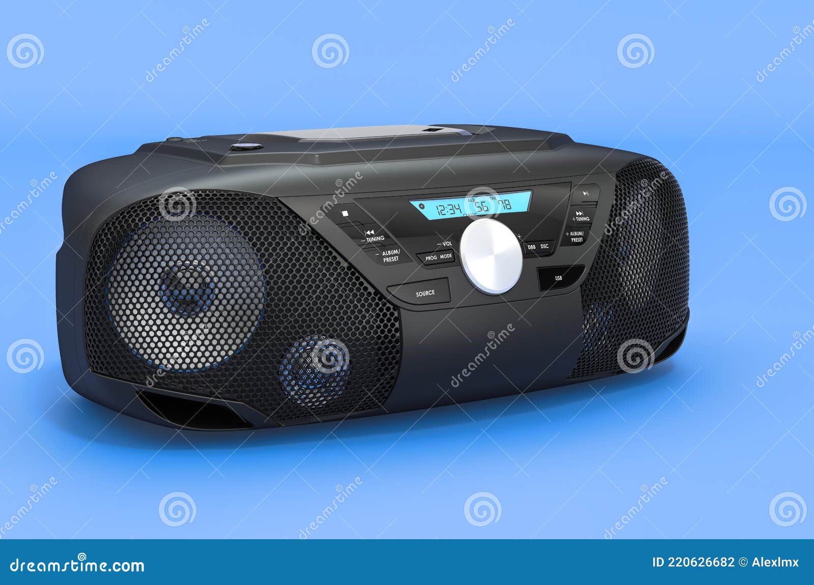 Modern CD Boombox with am-FM Stereo Radio on Blue Backdrop, 3D ...