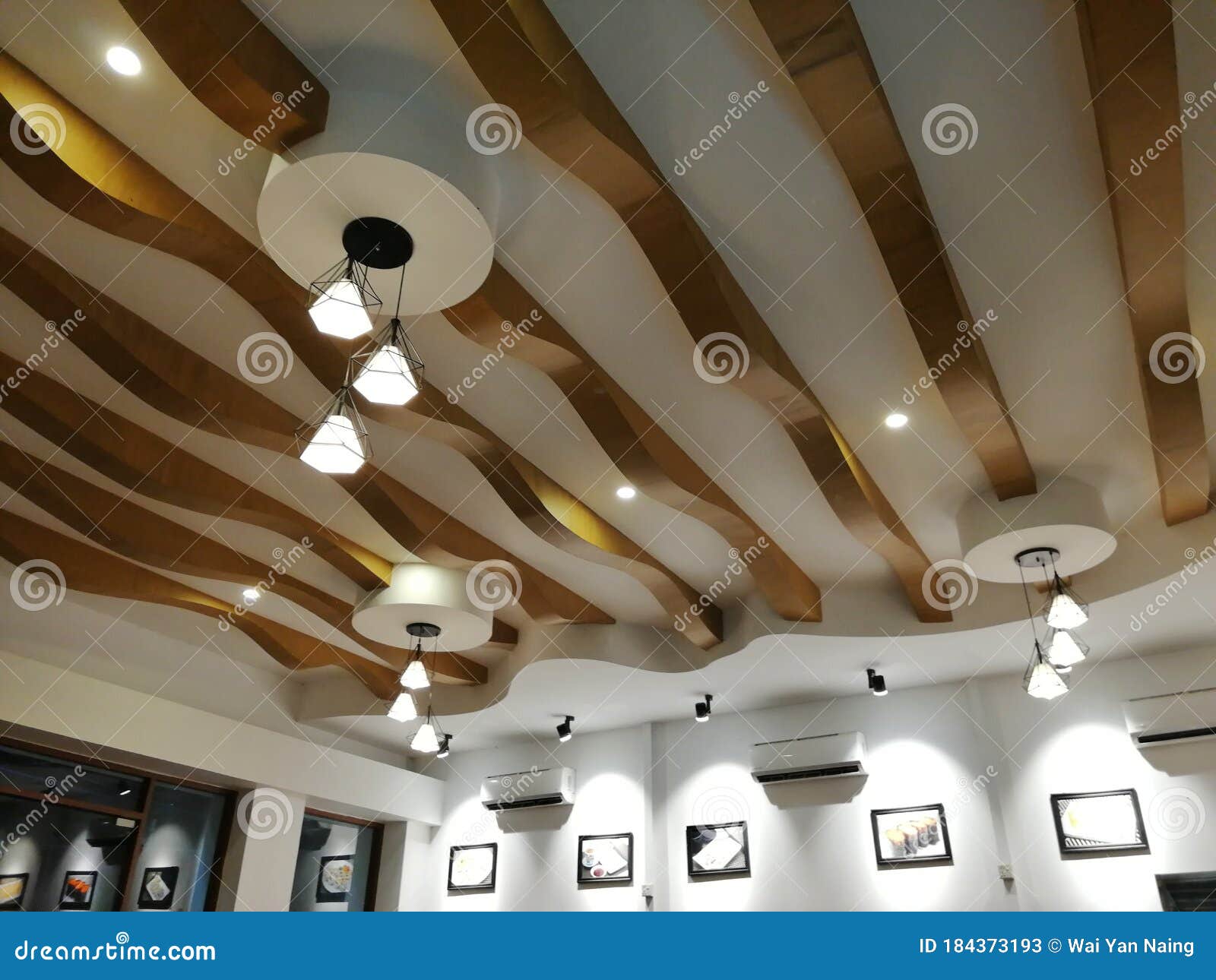 Modern Ceiling Design, Light Fixtures and Copy Space Stock Image ...