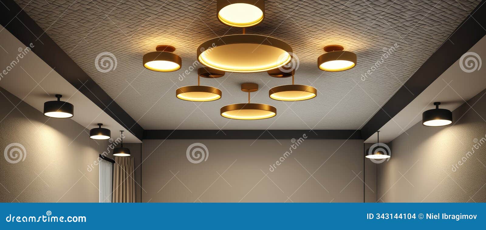 Modern Ceiling Lighting Design in Elegant Interior with Soft Ambient Glow Stock Photo - Image of ...