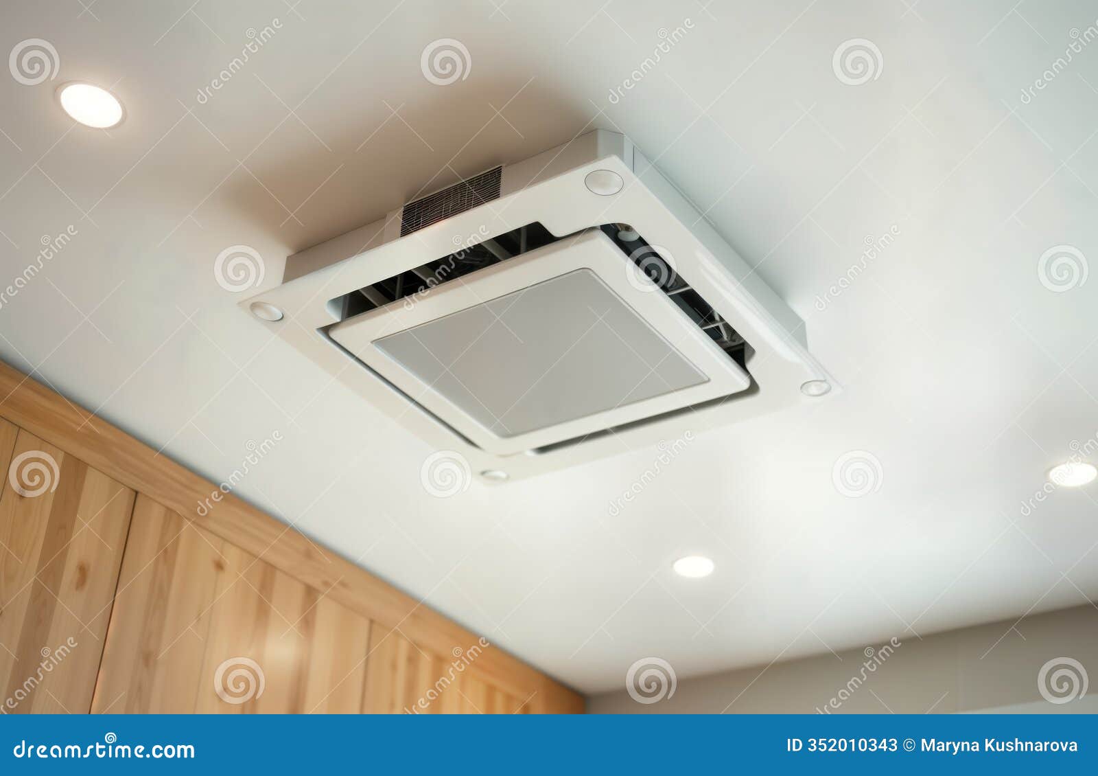 Ceiling Air Conditioner In A Large Room With A Wooden Ceiling 3d Stock ...