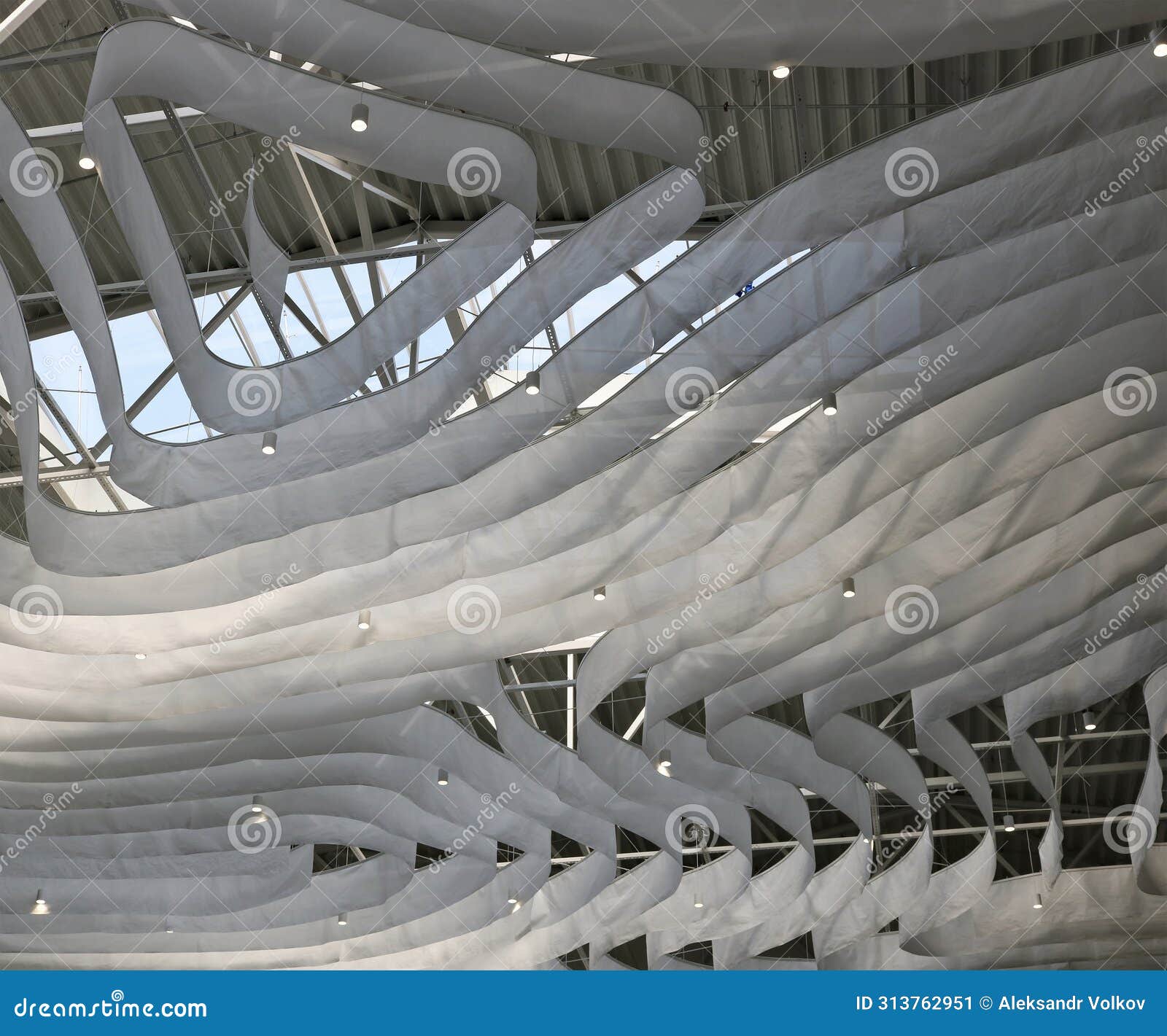 Modern Ceiling in a Shopping Center - Hanging Ribbons Stock Image ...
