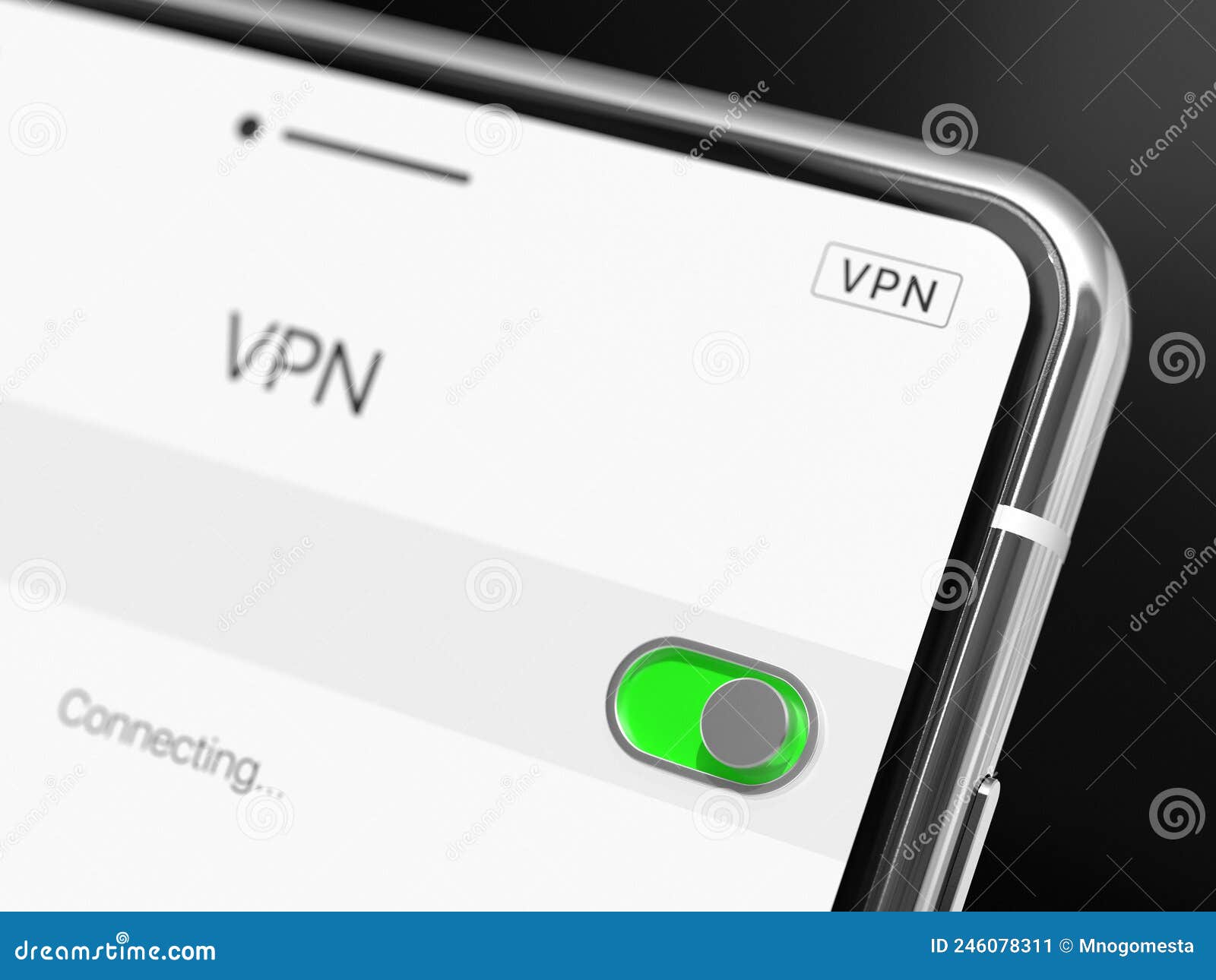 Modern Cell Phone with VPN, on a Black Background. Silver Smartphone ...