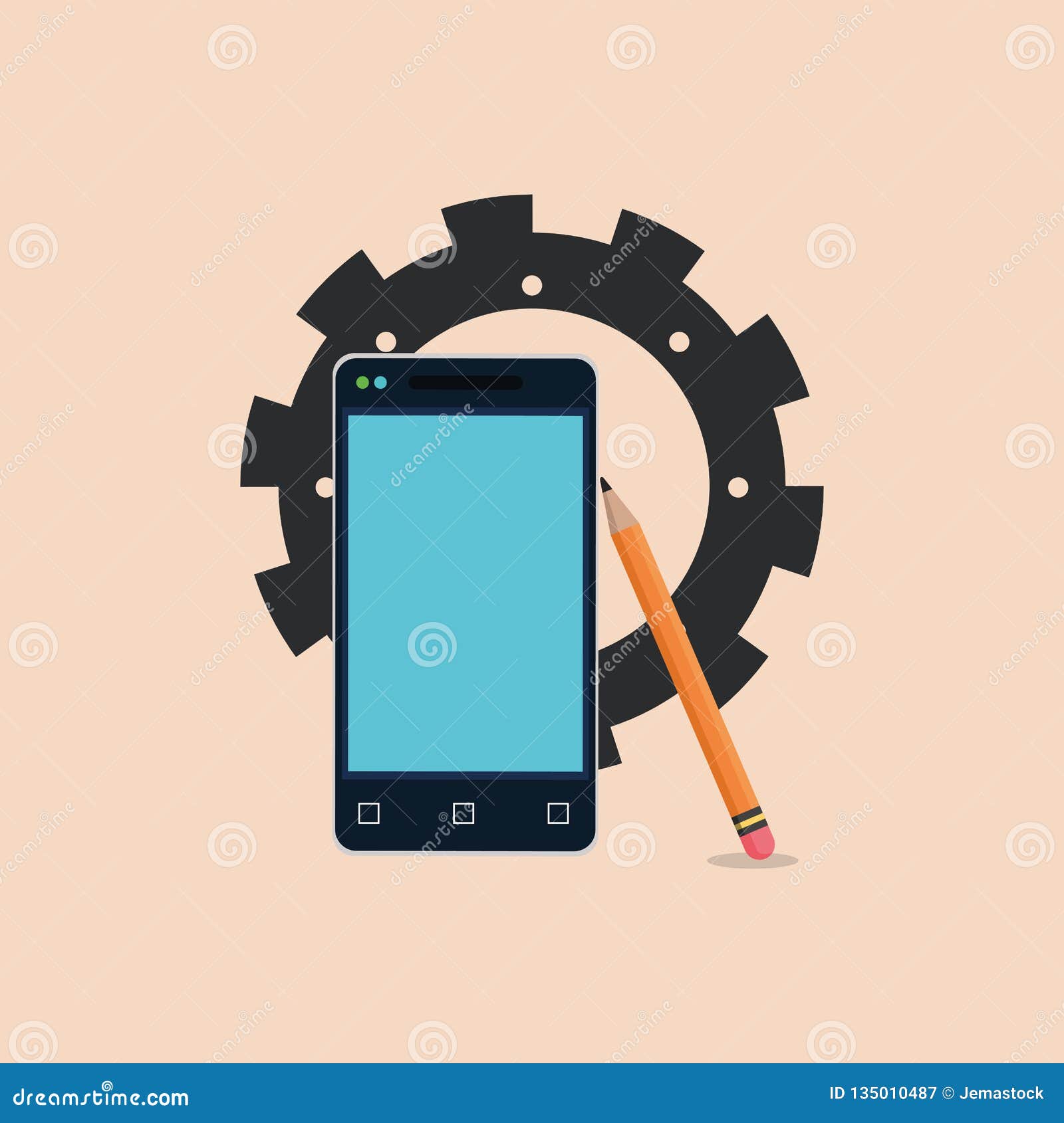 Modern Cellphone with Gears Icon Stock Vector - Illustration of icon ...