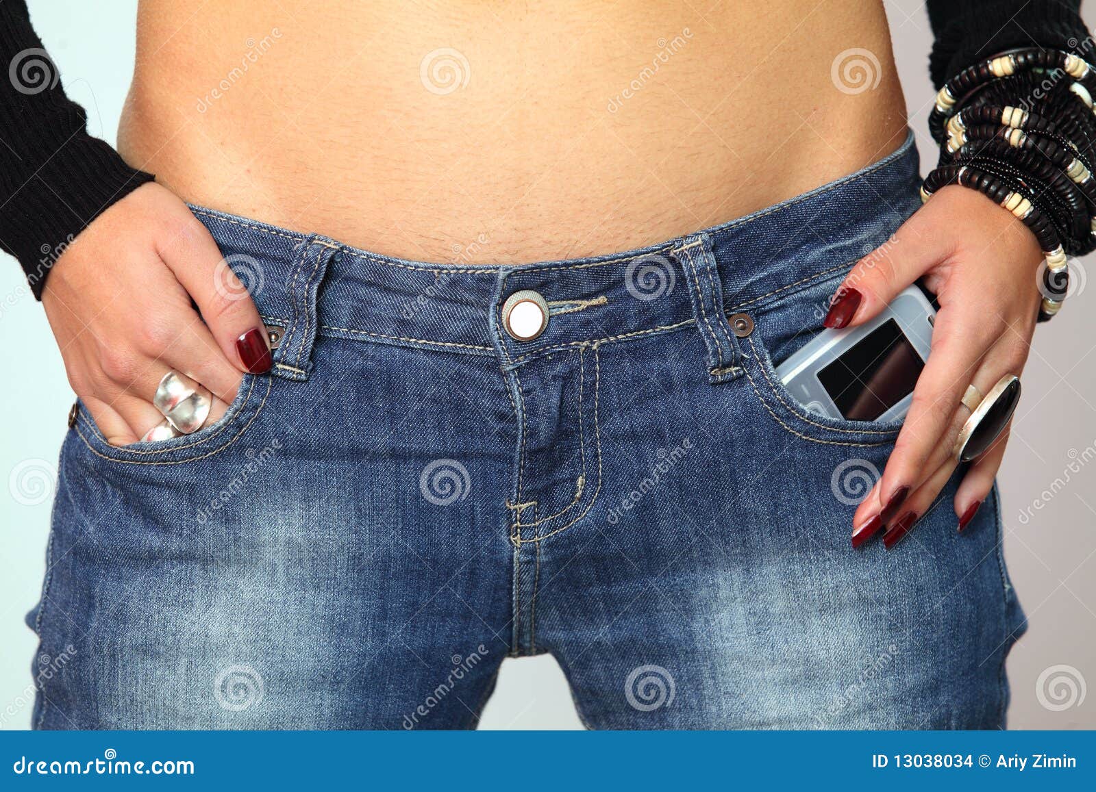 Modern Cellphone in the Pocket Stock Photo - Image of beautiful, body ...