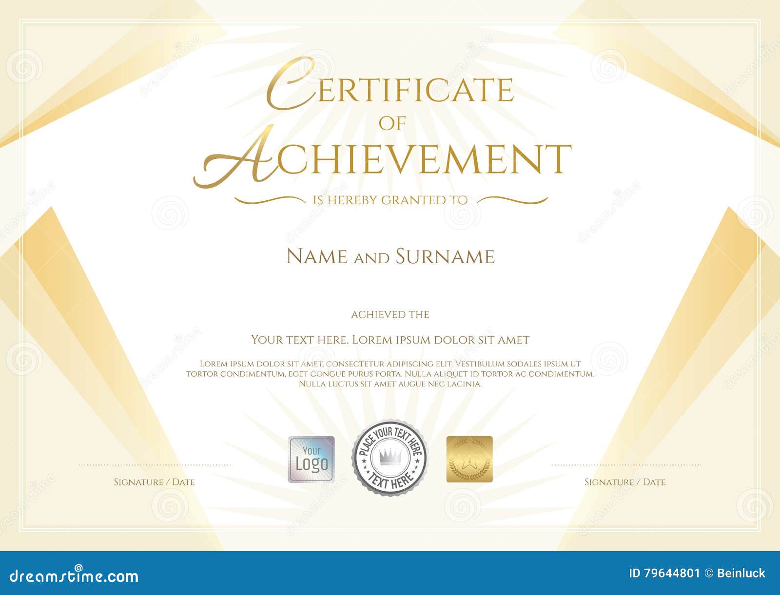 Modern Certificate of Achievement in Gold Theme Stock Vector ...