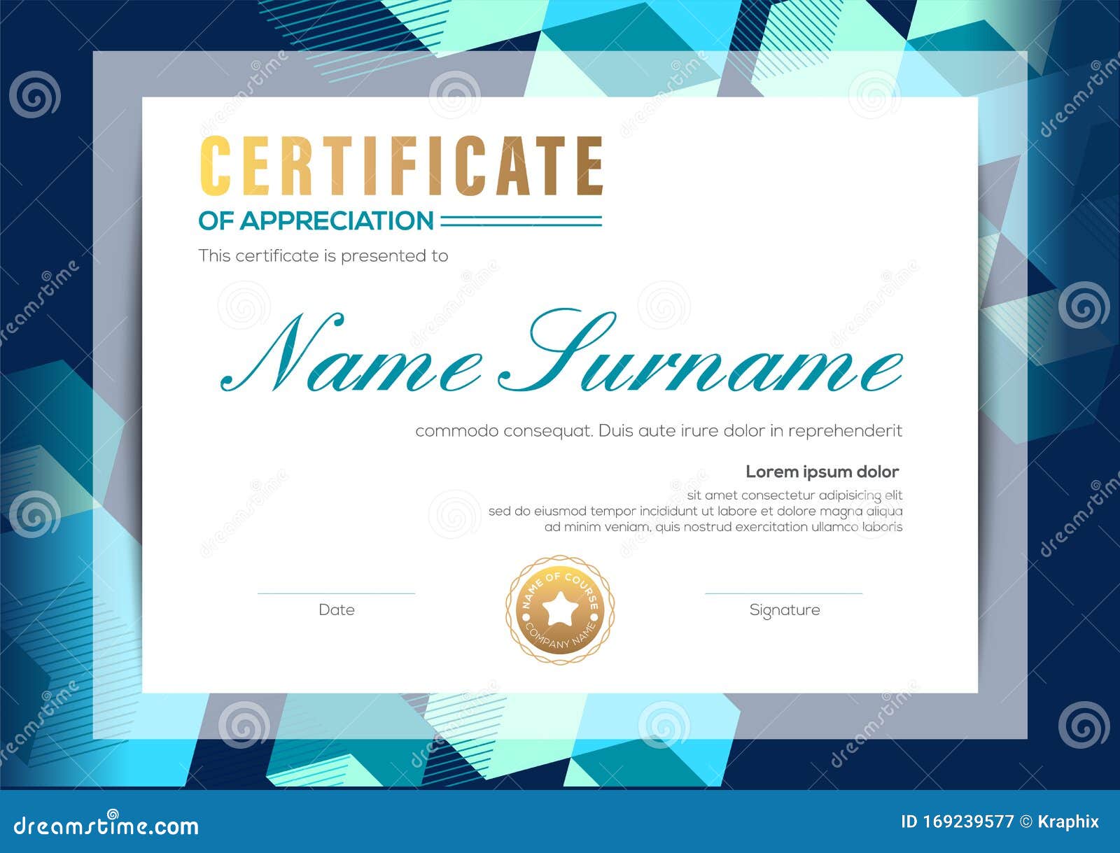 Modern Certificate of Completion Template with Blue Abstract Graphic ...