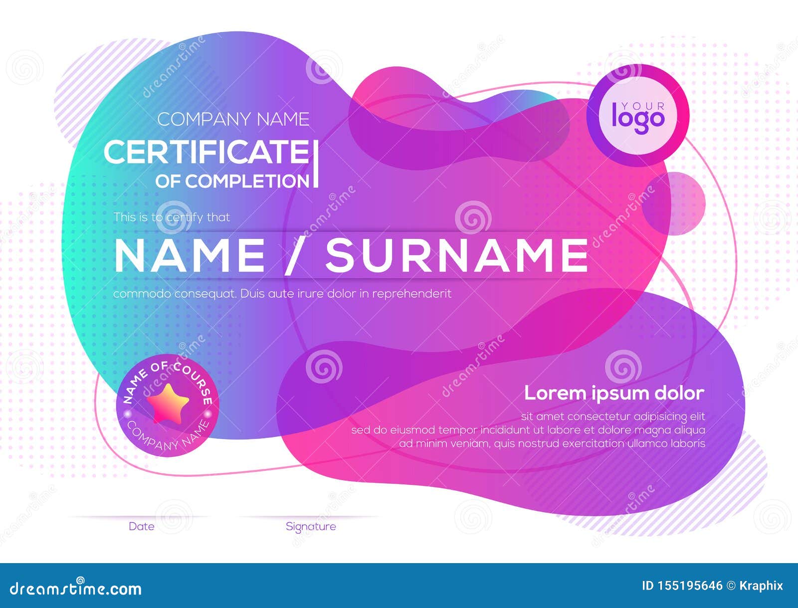 Modern Certificate of Completion Template with Vibrant Bold Color Fluid ...