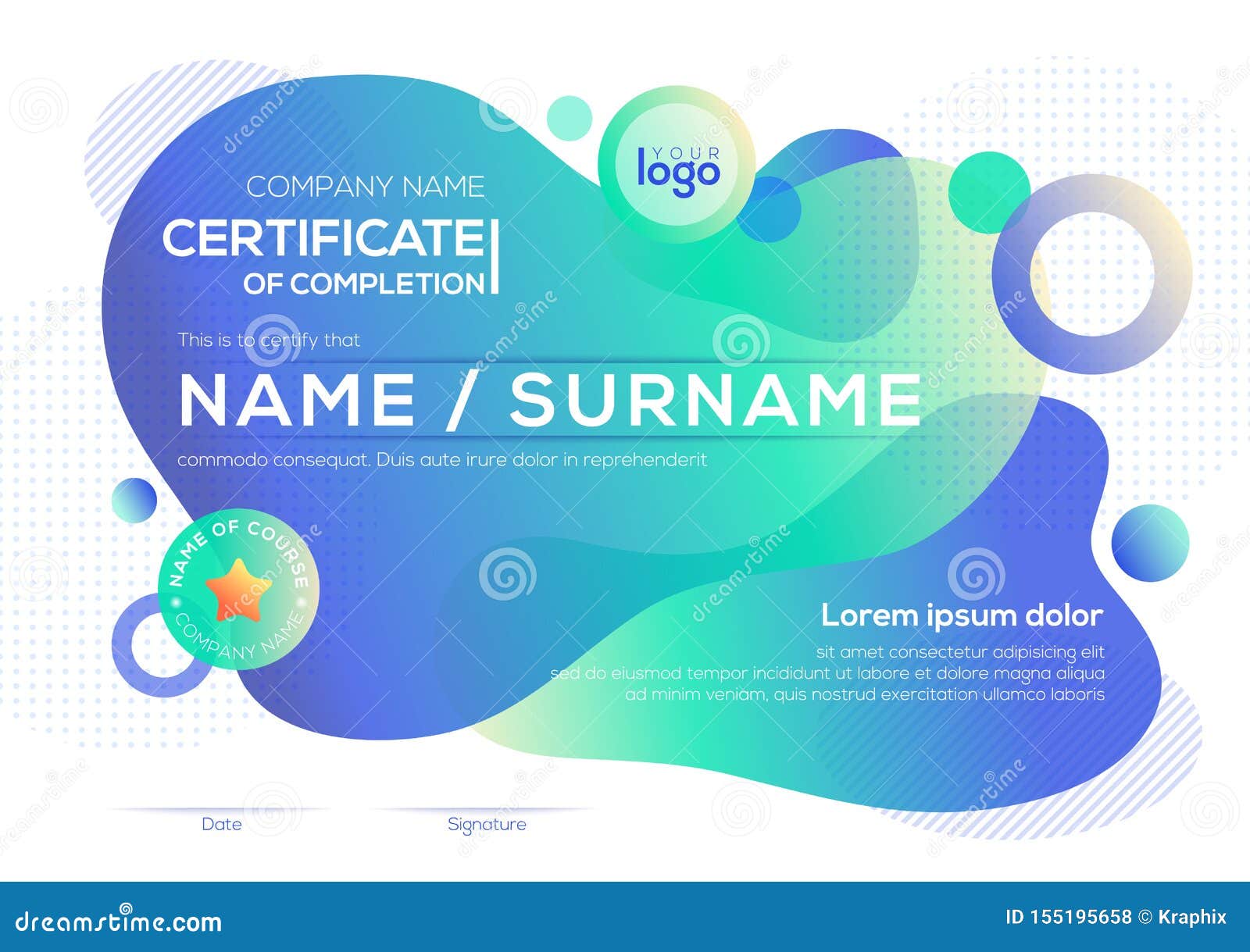 Modern Certificate of Completion Template with Vibrant Bold Color Fluid ...