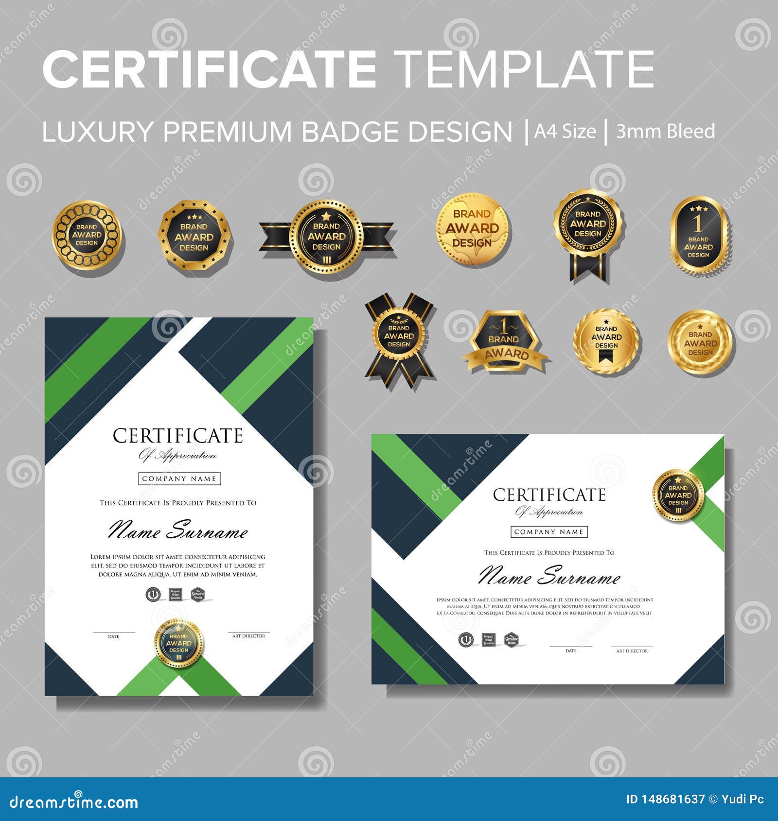 Modern Certificate Design with Badge Stock Vector - Illustration of ...