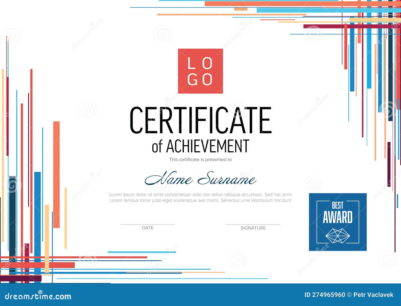 Modern Certificate Template with Blue Red Squares and Lines Stock ...