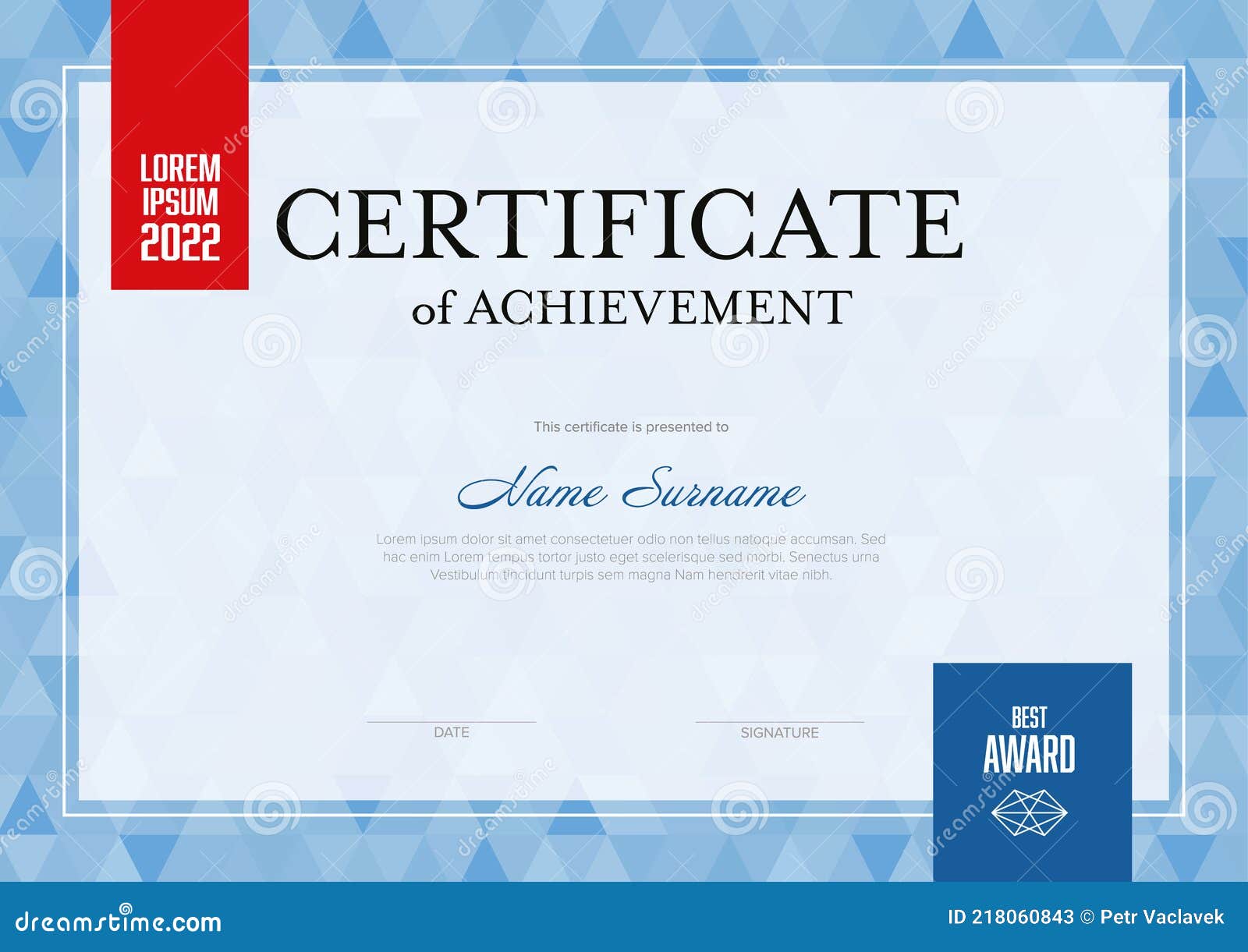 Modern Certificate Template with Blue Triangle Texture Stock Vector ...