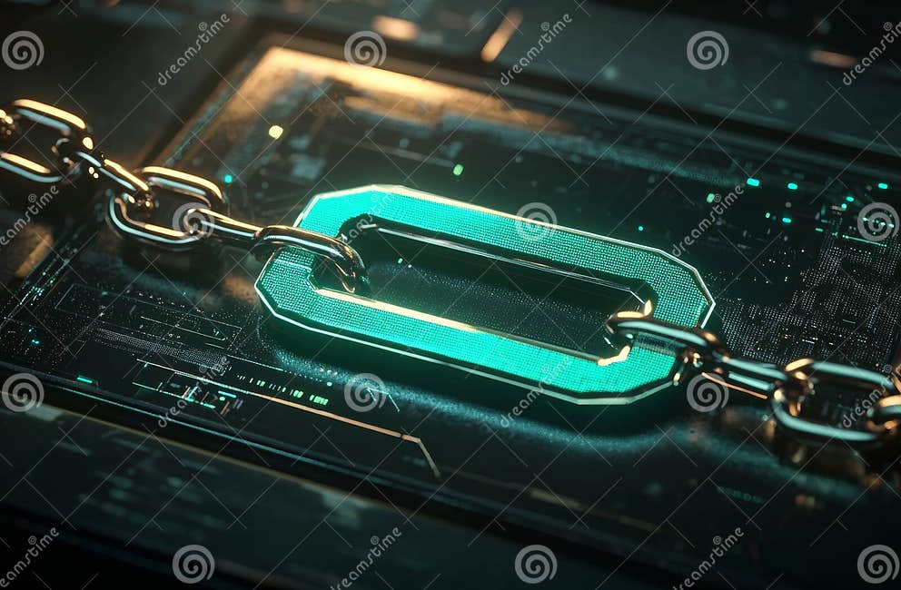 Modern Chain in Isolation. Wireframe Chain Element Against a Blue ...