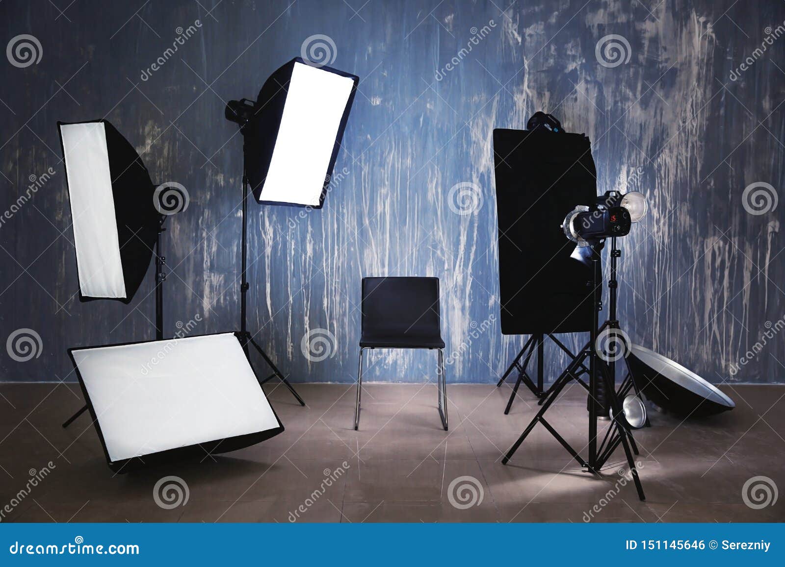 Modern Chair in Photo Studio with Professional Equipment Stock Photo ...