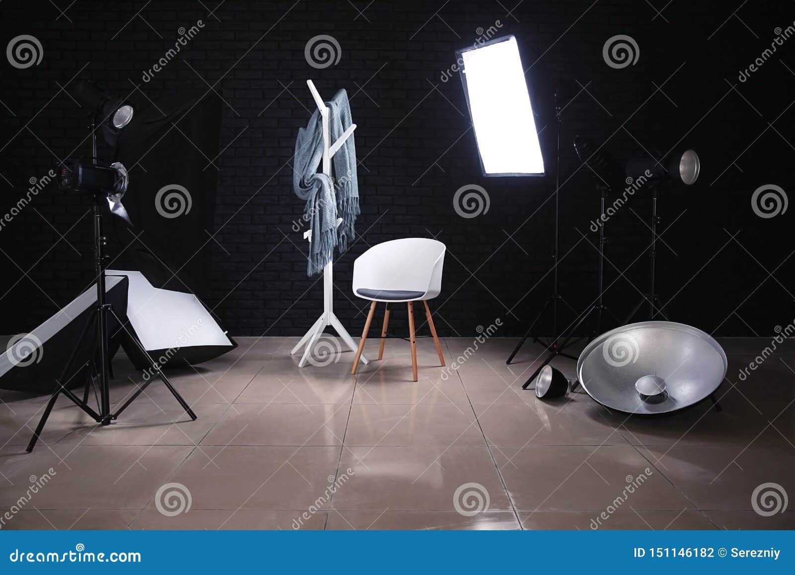 Modern Chair in Photo Studio with Professional Equipment Stock Photo ...