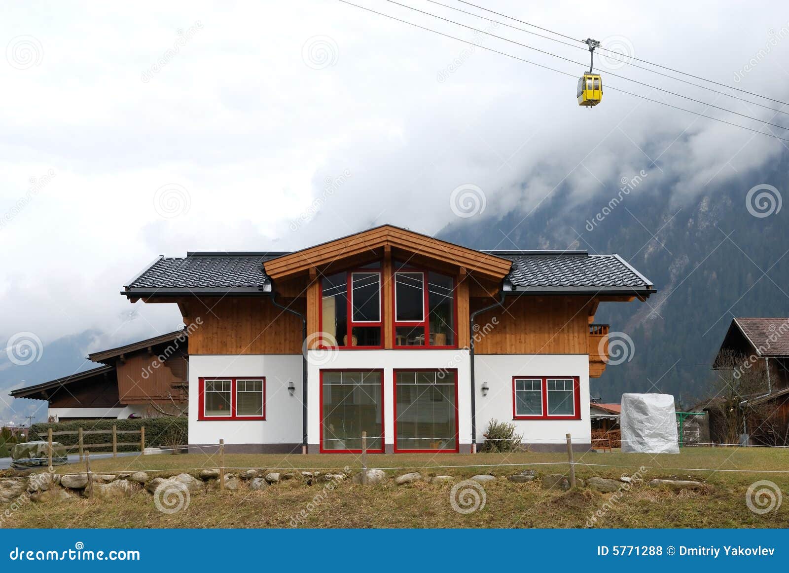 Modern Chalet Under Cable Road Stock Photo - Image of resort ...