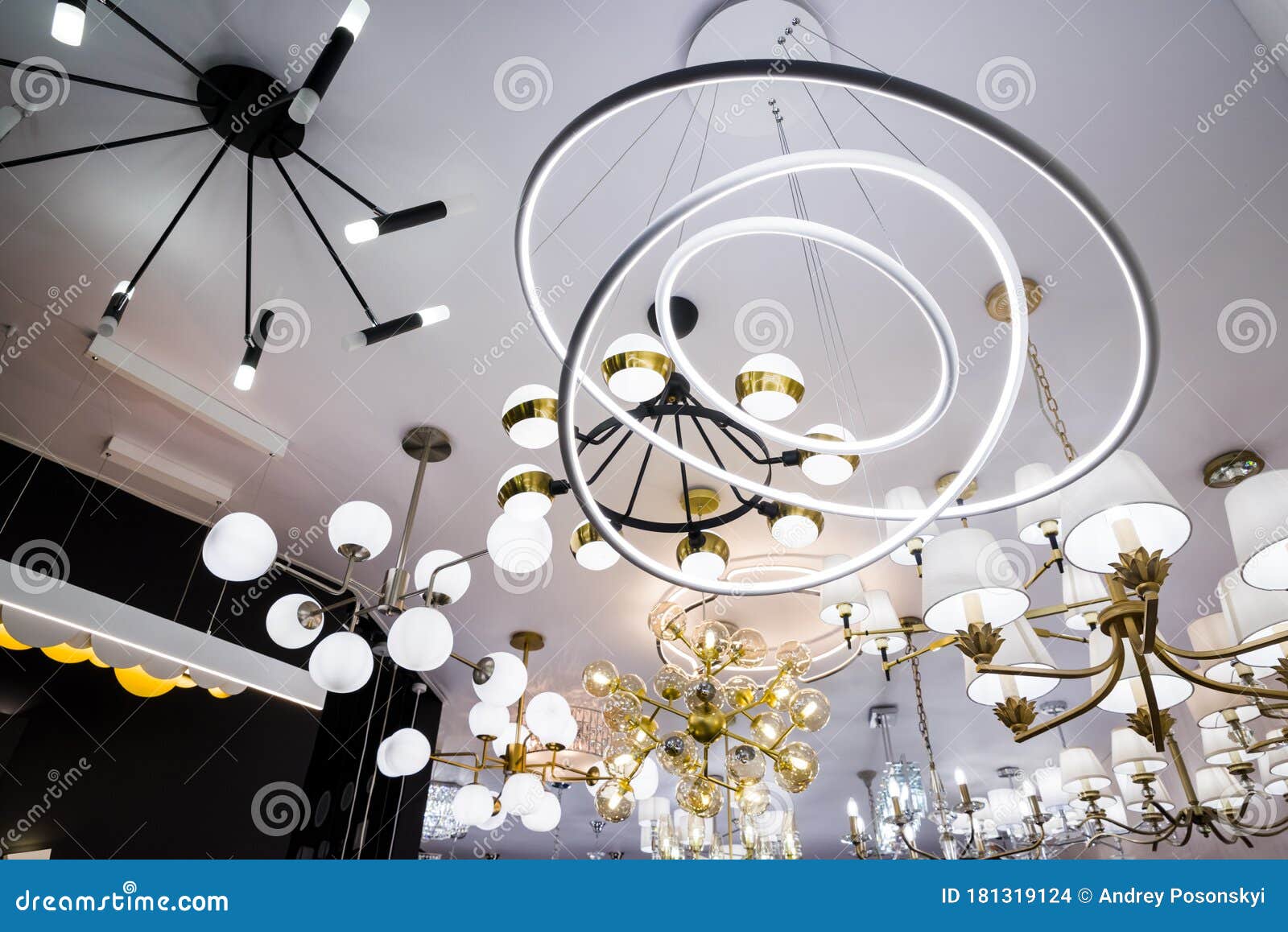 Interior Ceiling Chandeliers Stock Photo - Image of hanging, design ...